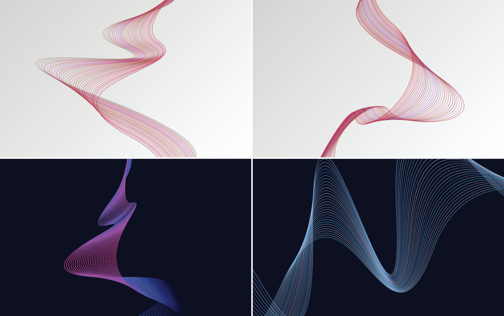 Set Of 4 Geometric Wave Pattern Background Abstract Waving Line