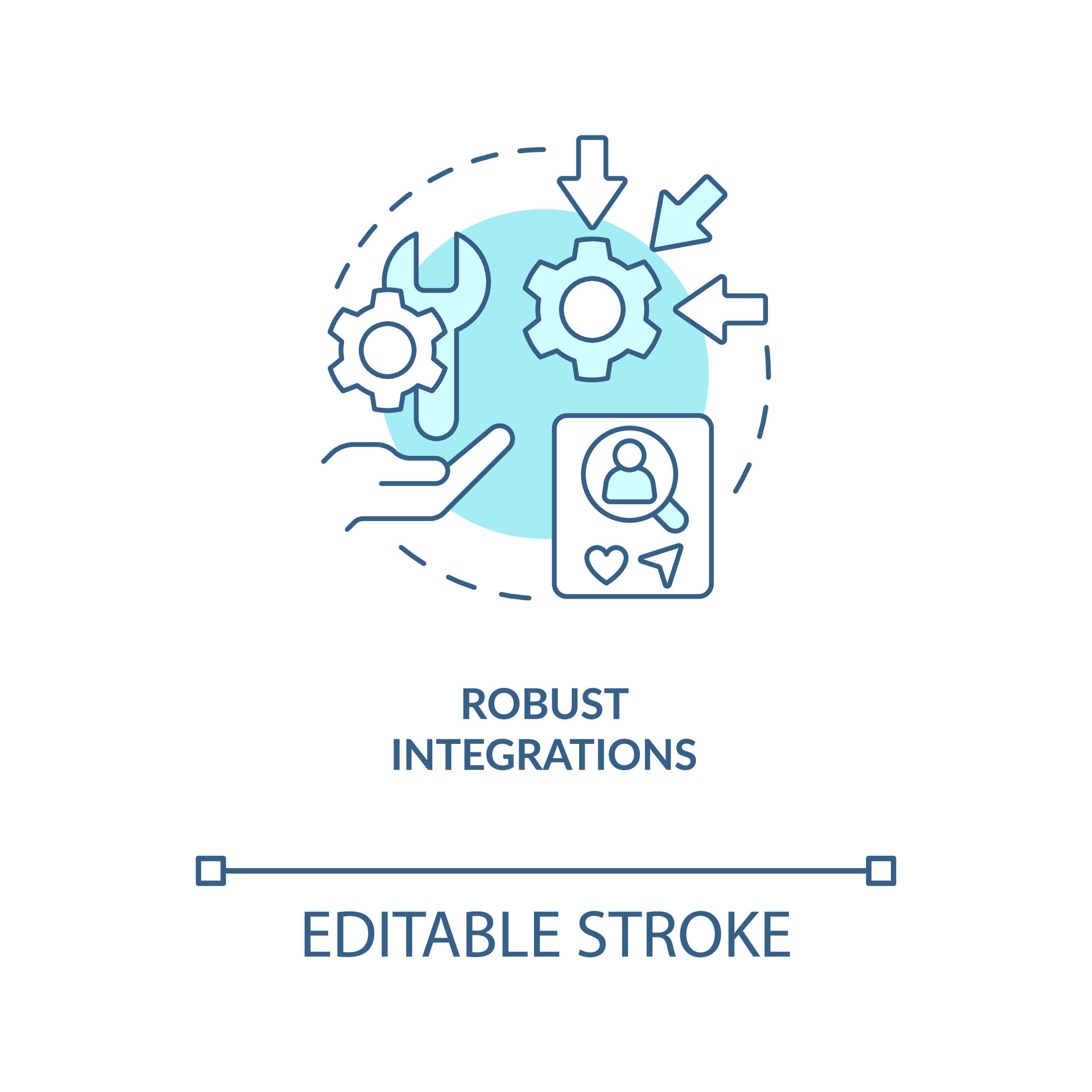 Robust integrations turquoise concept icon. Analyzing content tools ... Robust integrations turquoise concept icon. Analyzing content tools ...