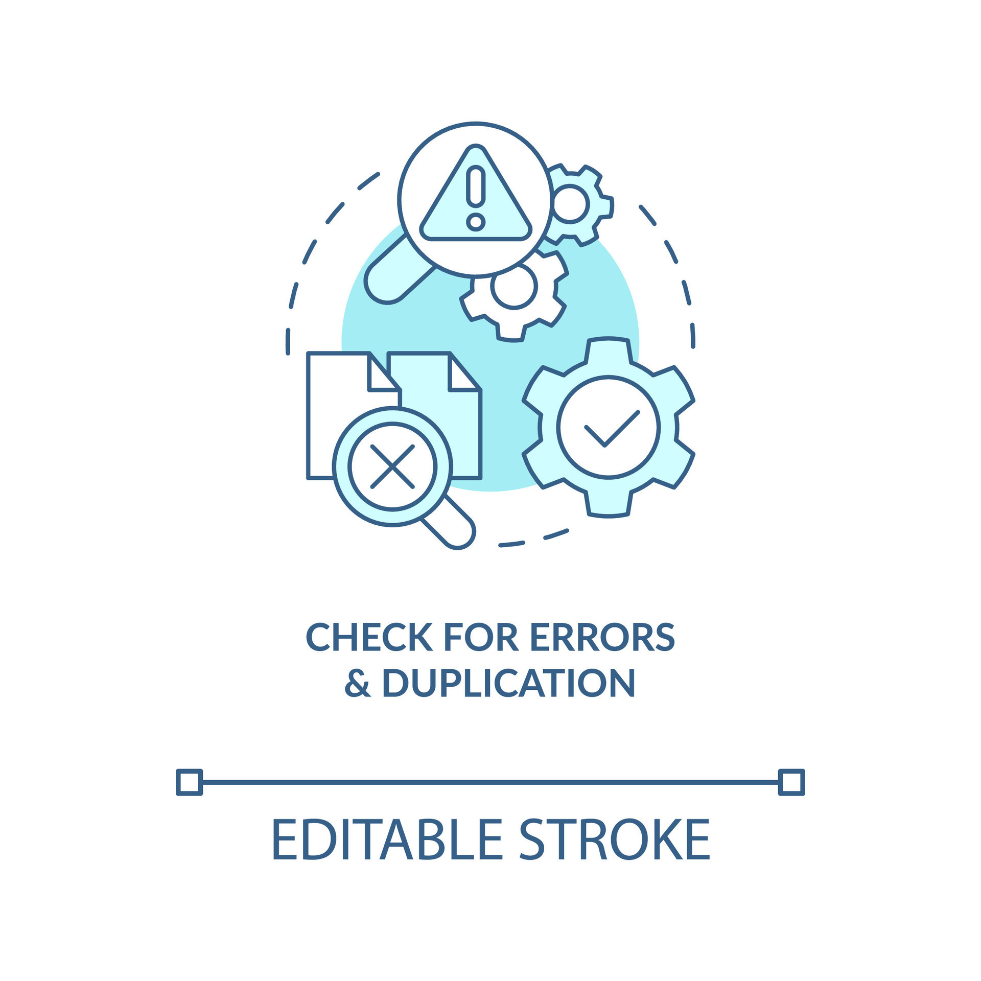 Check for errors and duplication turquoise concept icon. Verify content ...