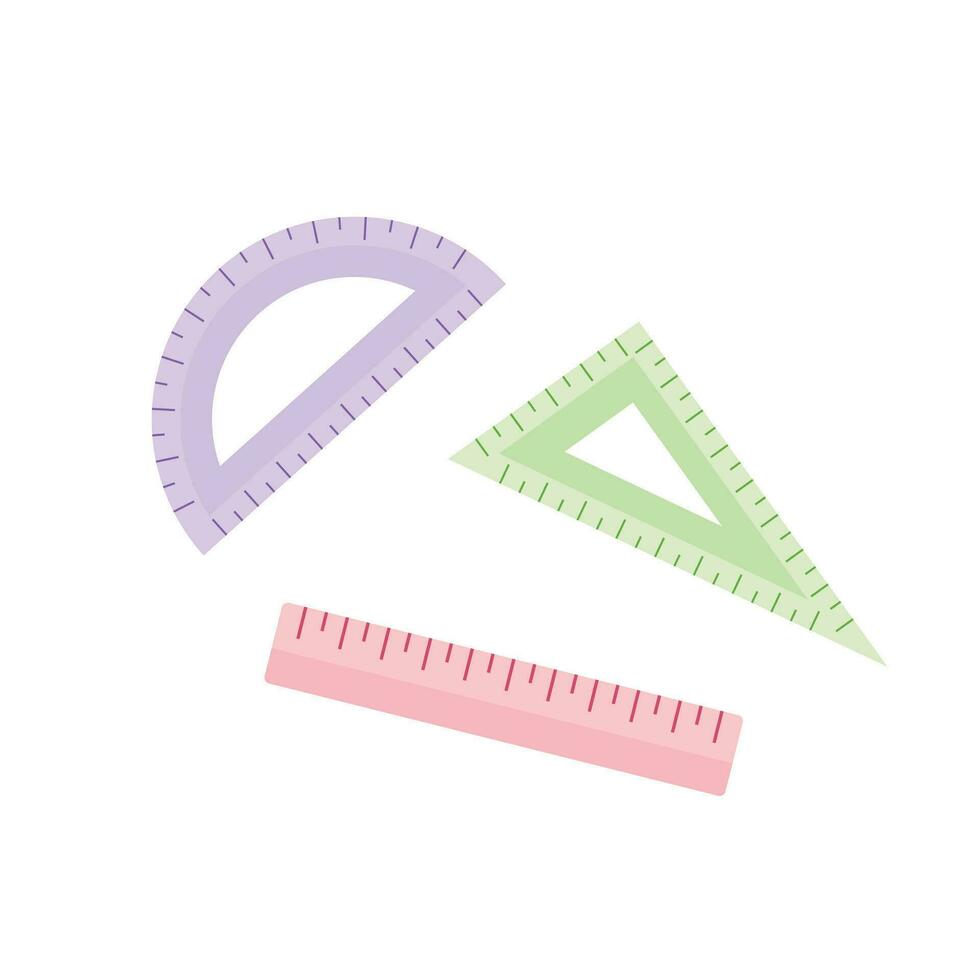 Ruler, protractor, set square vector isolated on white background ...