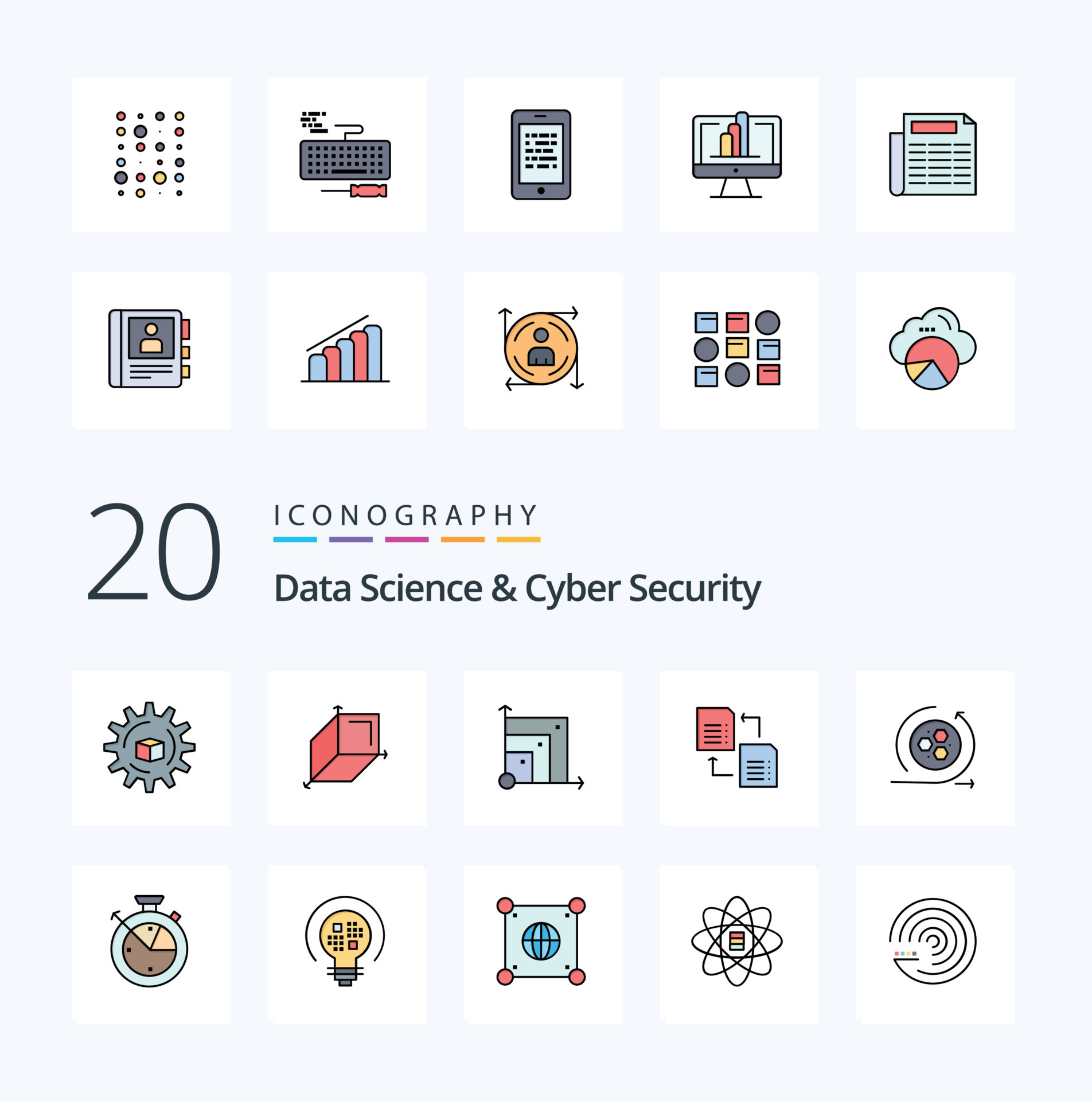 20 Data Science And Cyber Security Line Filled Color Icon Pack Like Api Scince Scalabel Share