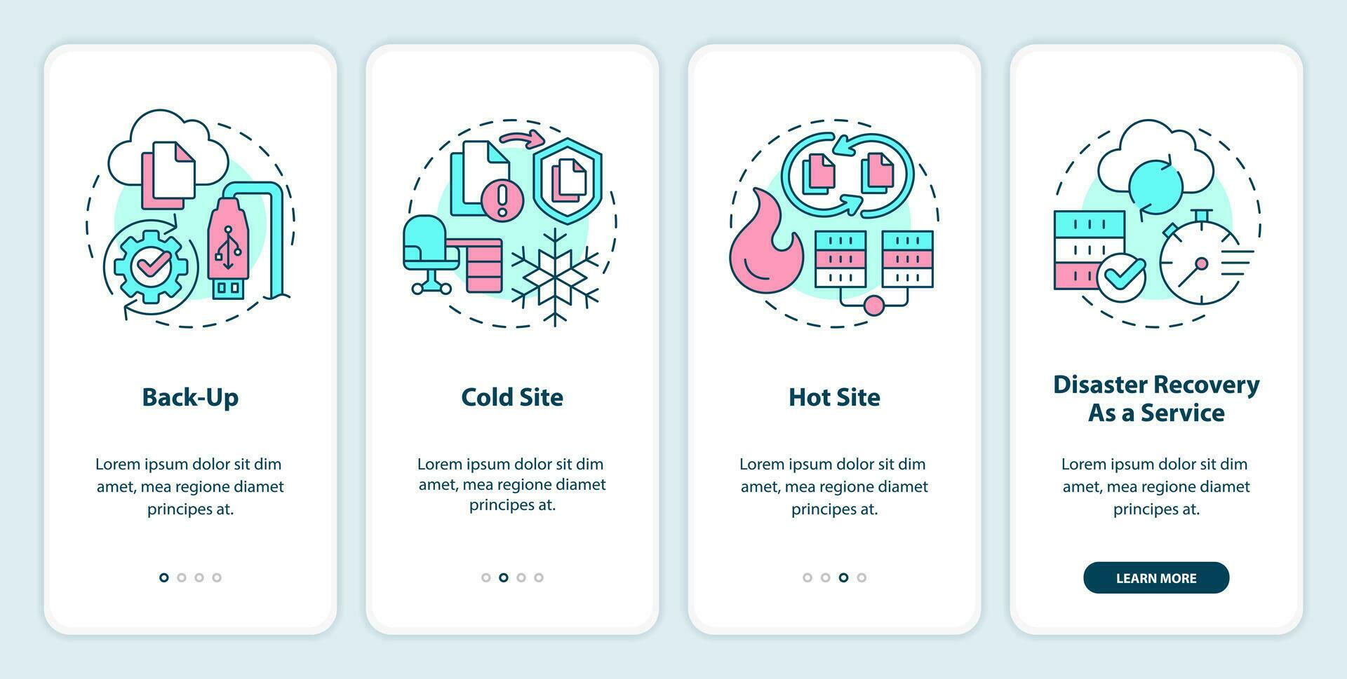 Types Of Disaster Recovery Onboarding Mobile App Screen Walkthrough 4 Steps Editable Graphic