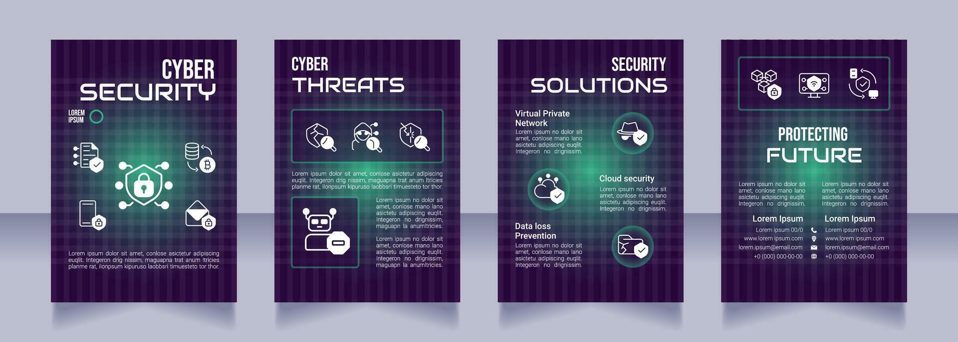 Cybersecurity purple premade brochure template. Computer science. Cybercrime prevention booklet ...