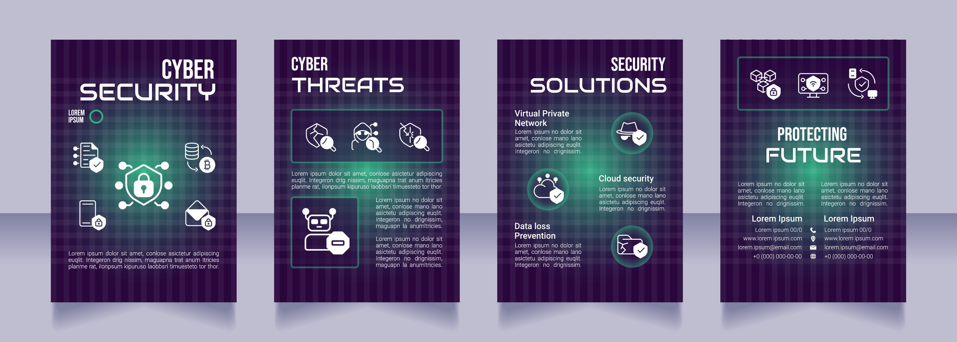 Cybersecurity purple premade brochure template. Computer science ...