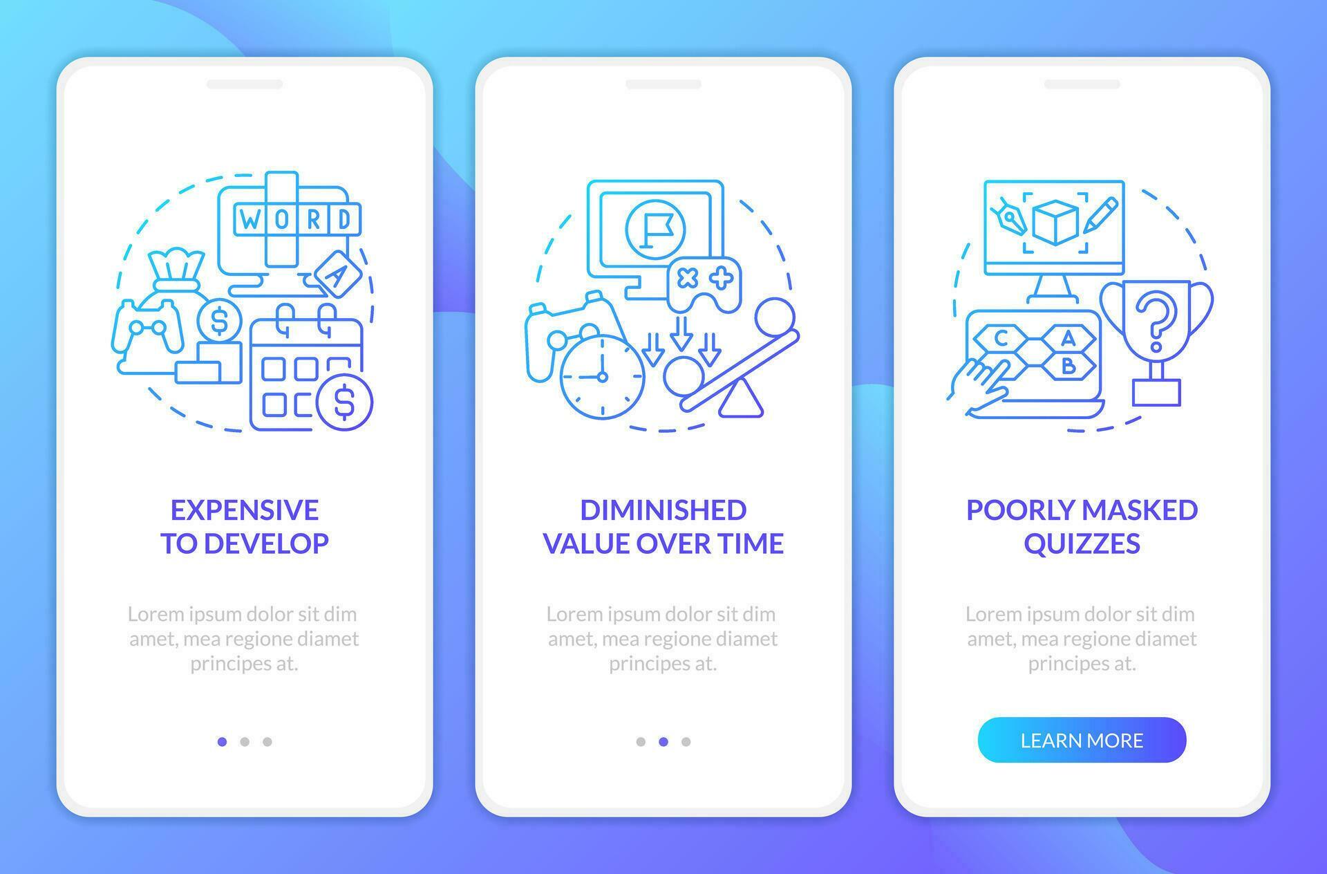 Gamification Cons In E Learning Blue Gradient Onboarding Mobile App