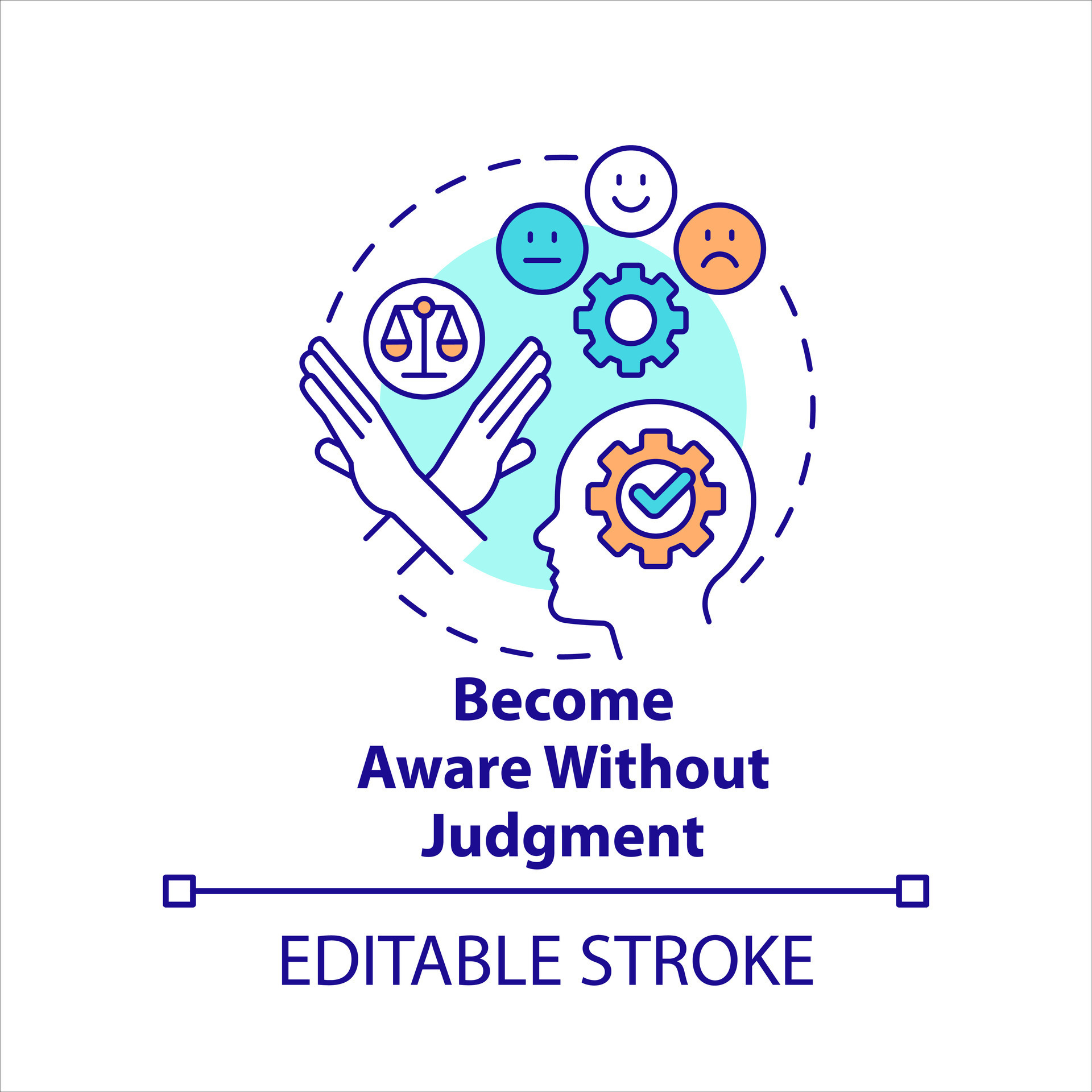 Become aware without judgment concept icon. Remove limits from high ... Become aware without judgment concept icon. Remove limits from high ...