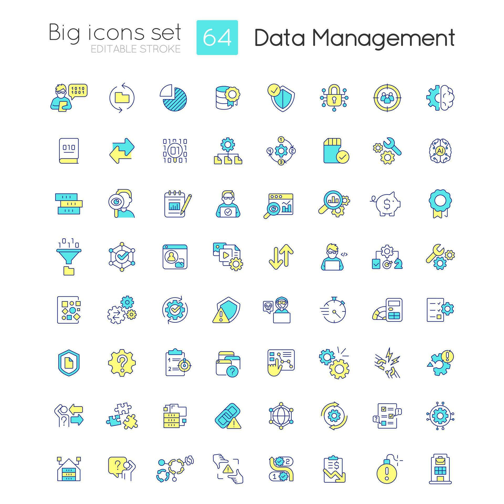 Data Management Rgb Color Icons Set Information Governance Database System Isolated Vector