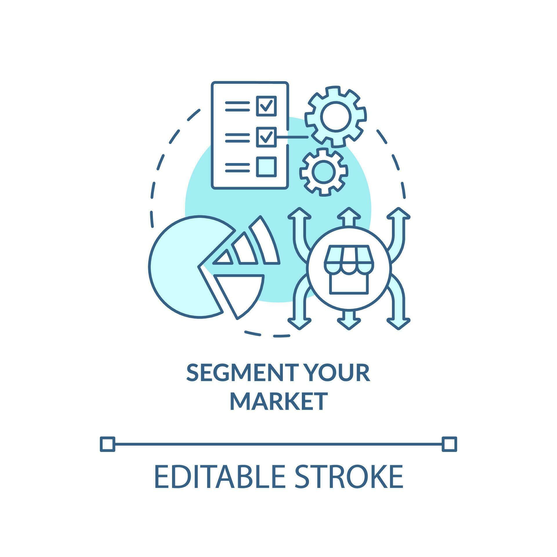 Segment your market blue concept icon. Characteristics. Get started with segmentation abstract ...