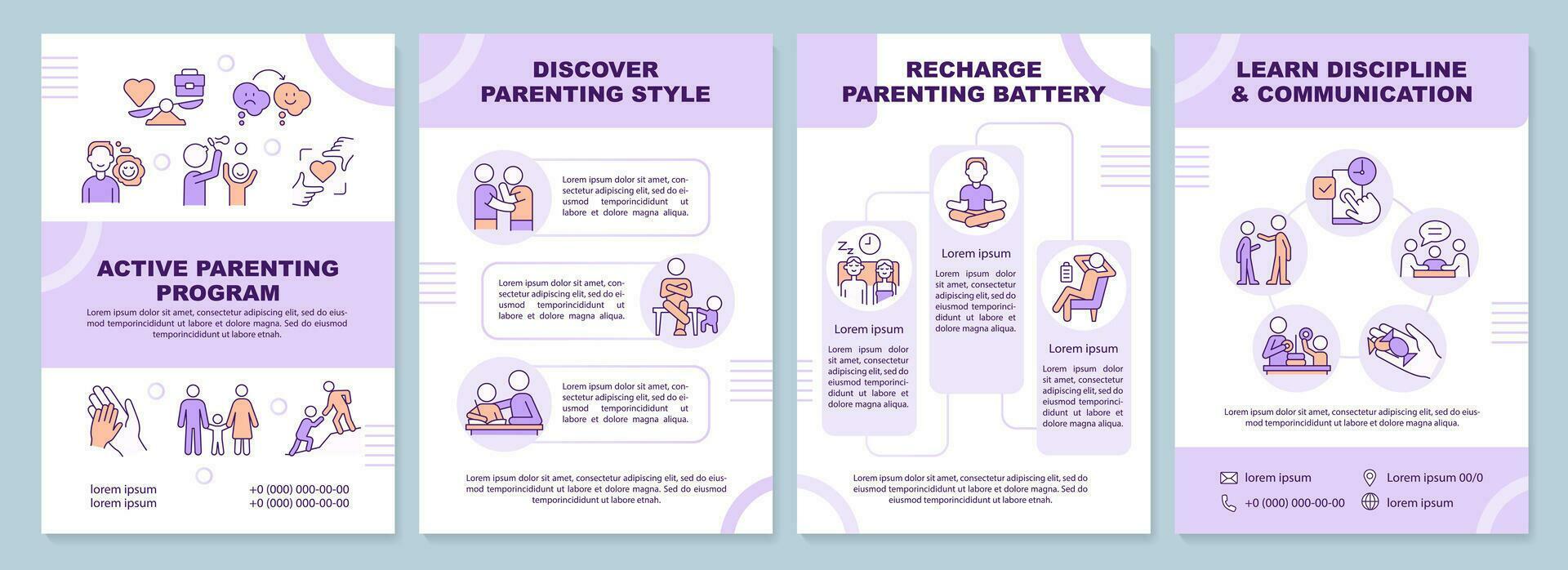 Active parenting program purple brochure template. Leaflet design with ...