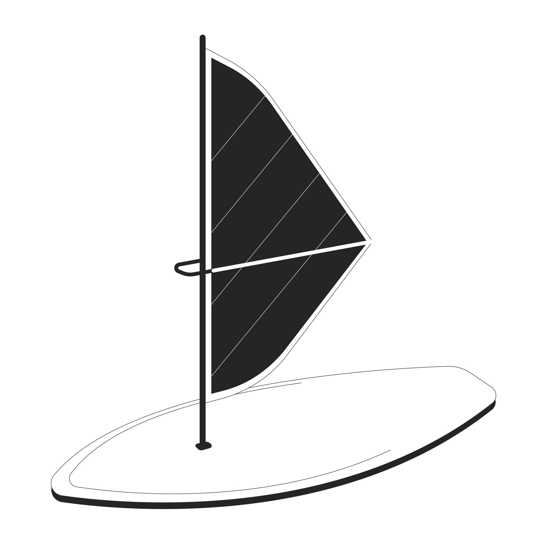 Windsurfing Board Flat Monochrome Isolated Vector Object Wind Surfing Sailing Equipment