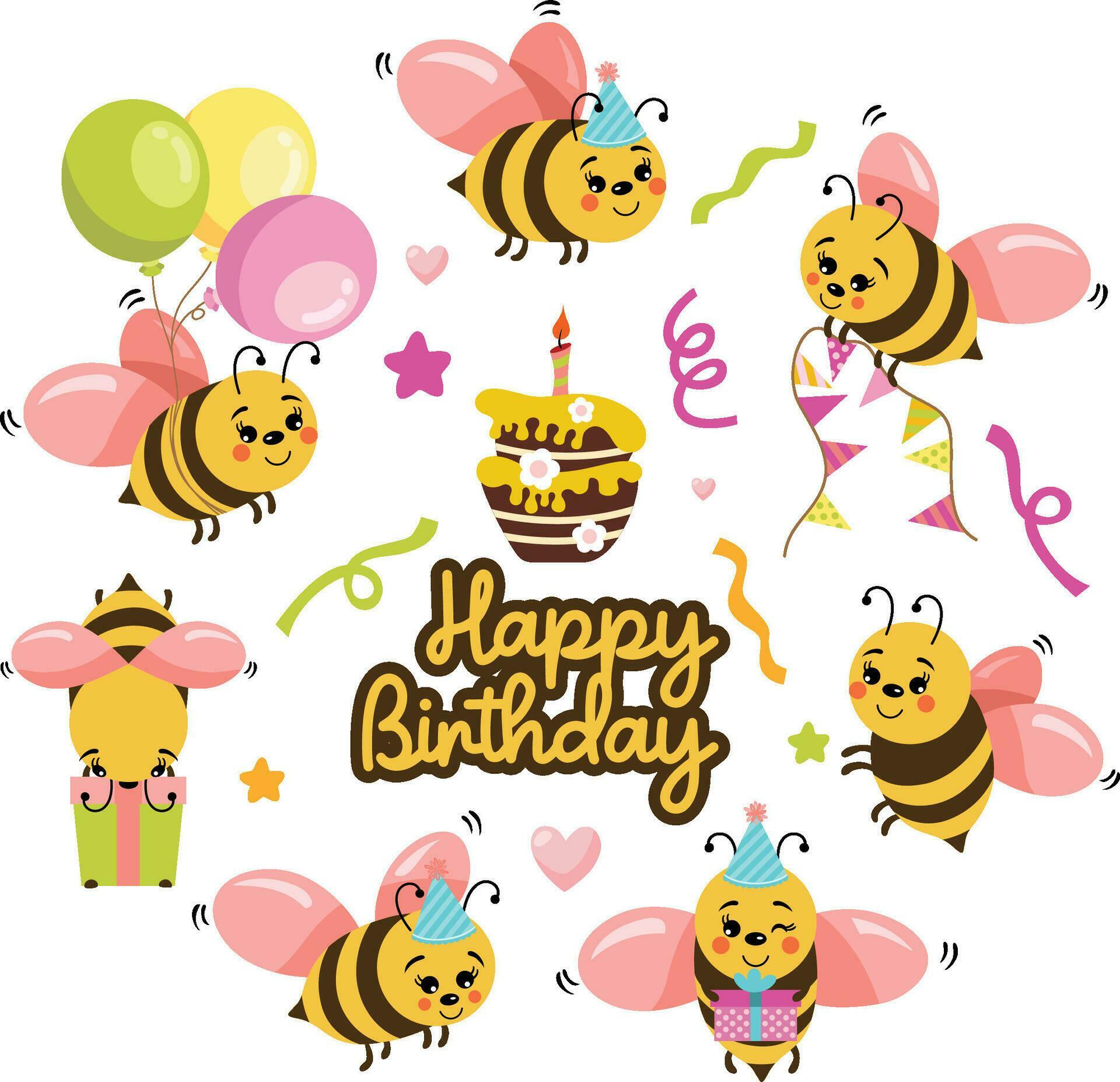 Set of cute bee happy birthday 26296884 Vector Art at Vecteezy