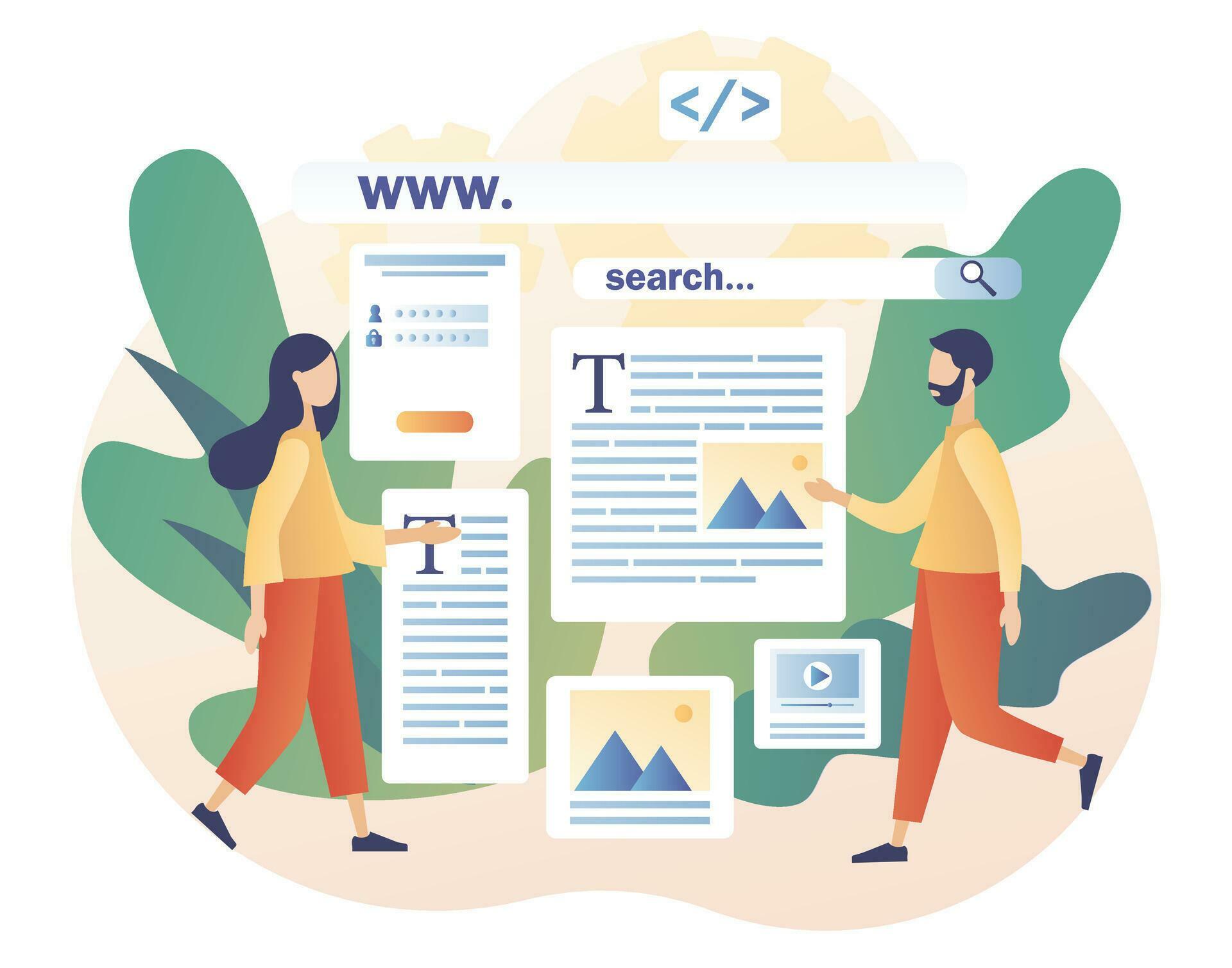 Tiny people web designers building webpage. Web design concept. Website ...