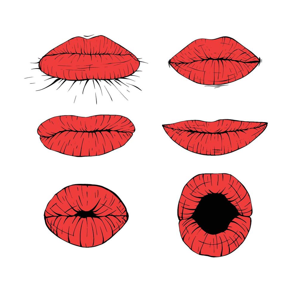 Set Red Female Lips Collection 26301583 Vector Art At Vecteezy