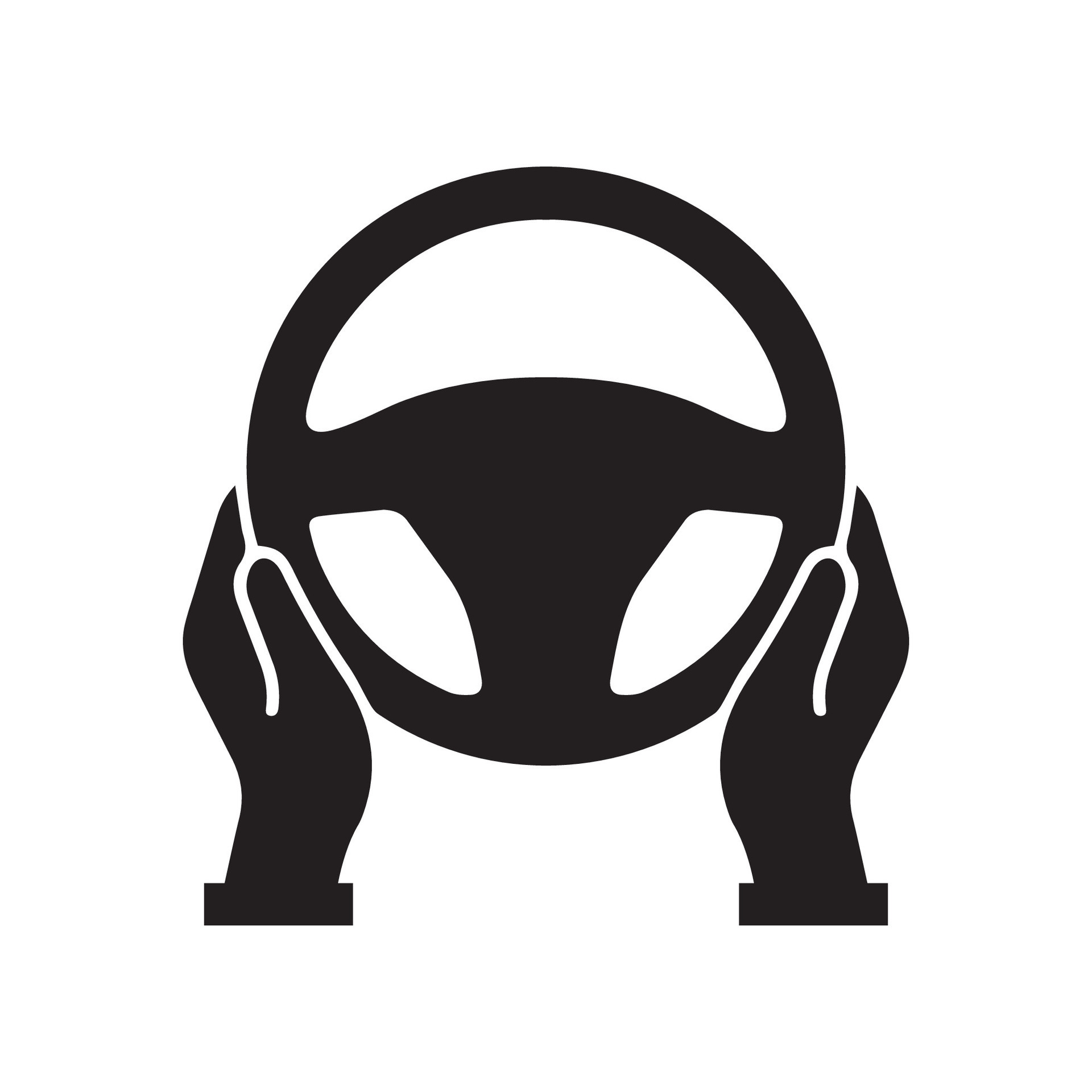 Steering wheel icon. Hands on steering wheel. Driver. Driving car. Test ...