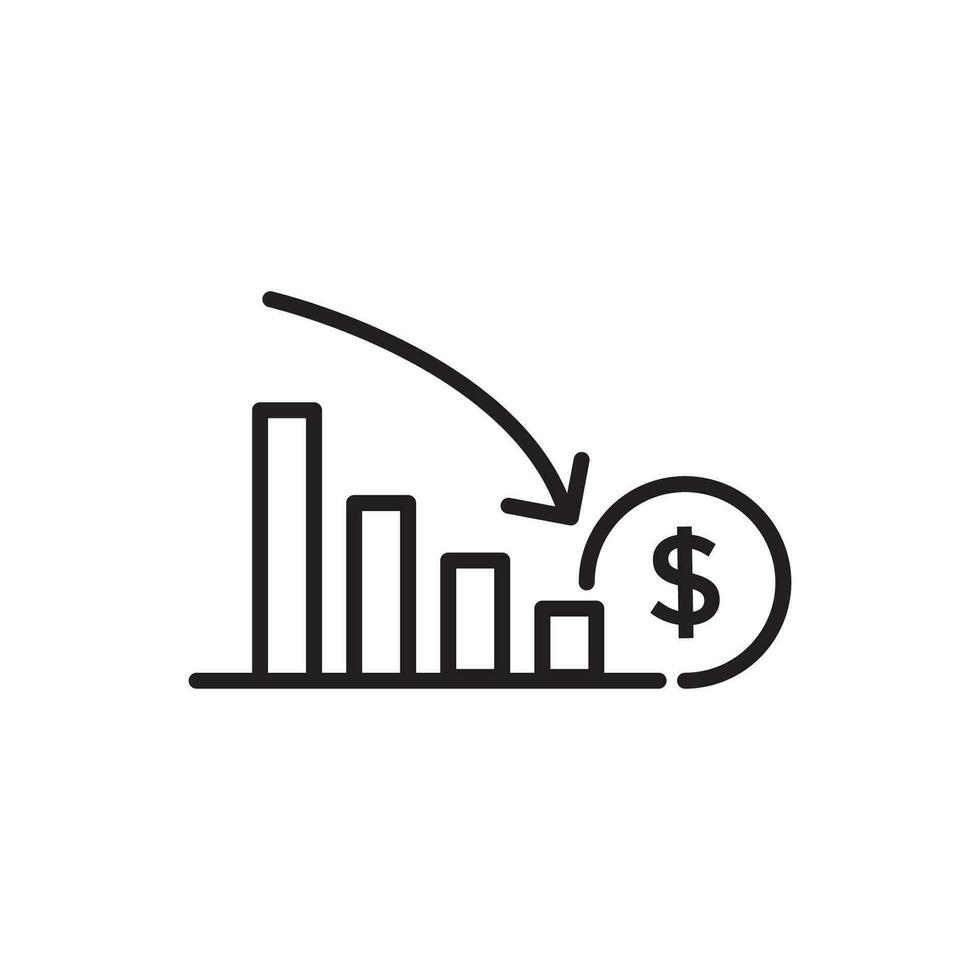 Graph down, reduce progress line icon. Simple outline style efficiency decrease graphic, finance ...
