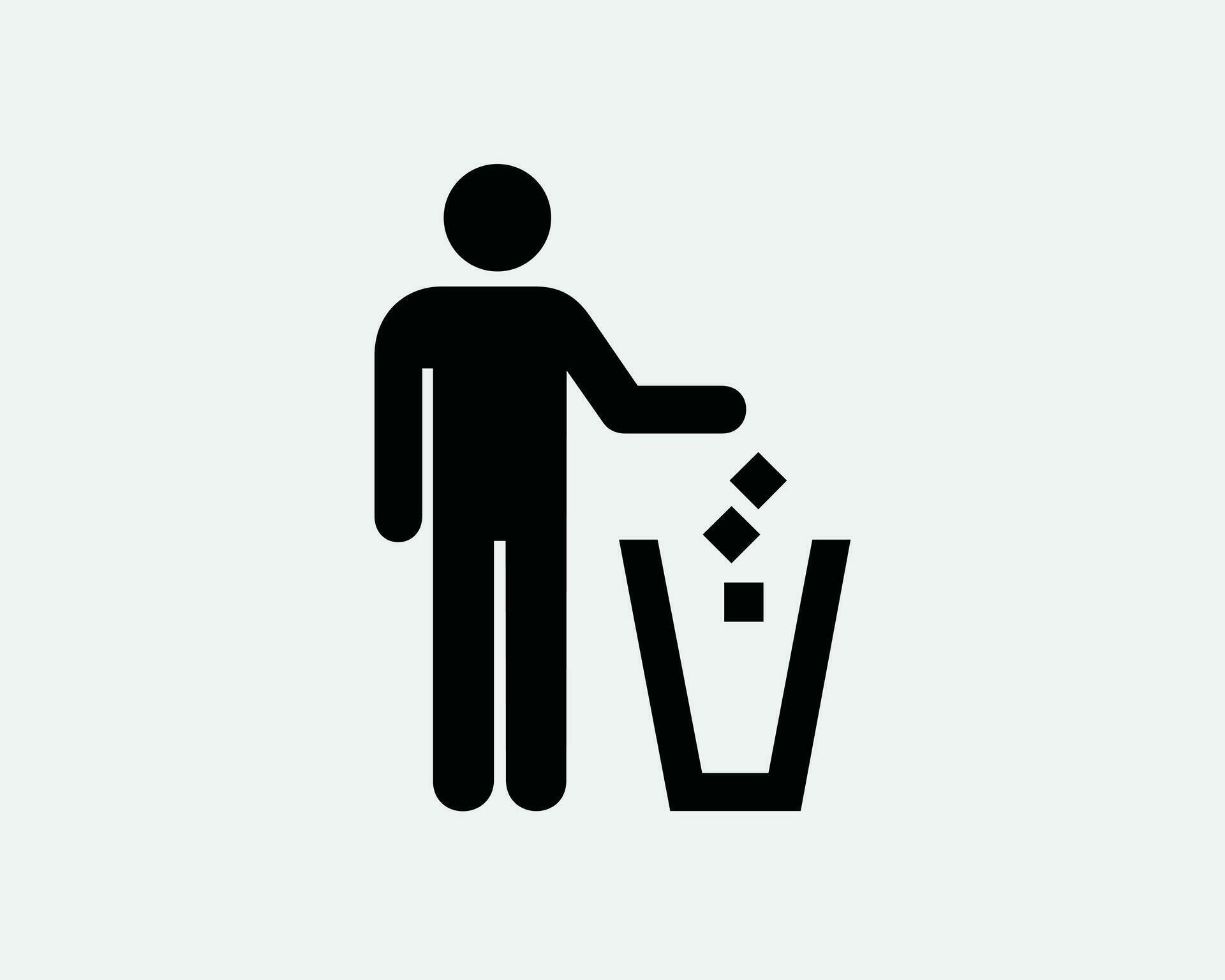 Throw Trash in Bin Icon. Garbage Rubbish Waste Litter Recycle Please Keep Clean Eco Signage ...