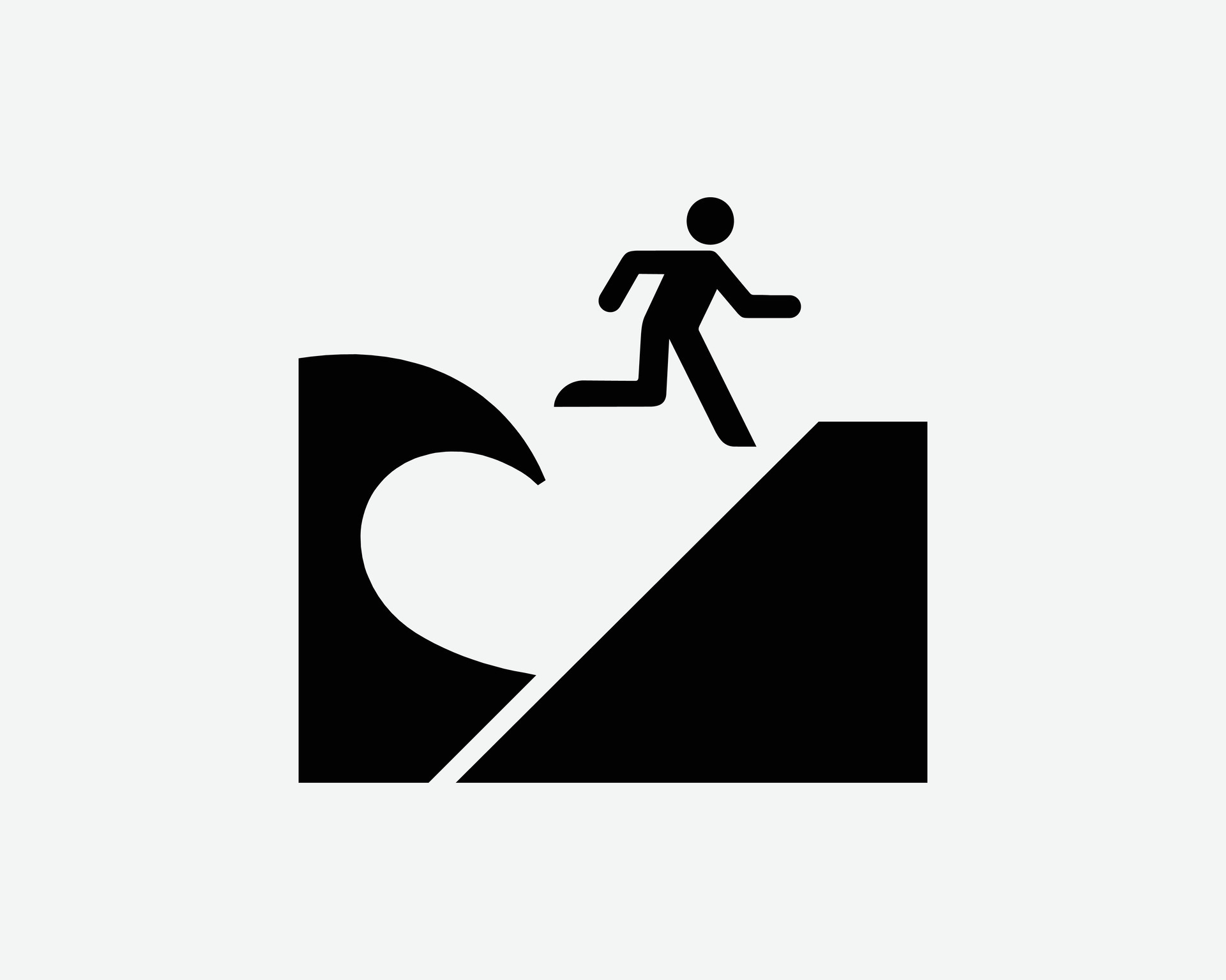 Tsunami Wave Evacuation Escape High Ground Inland Black White