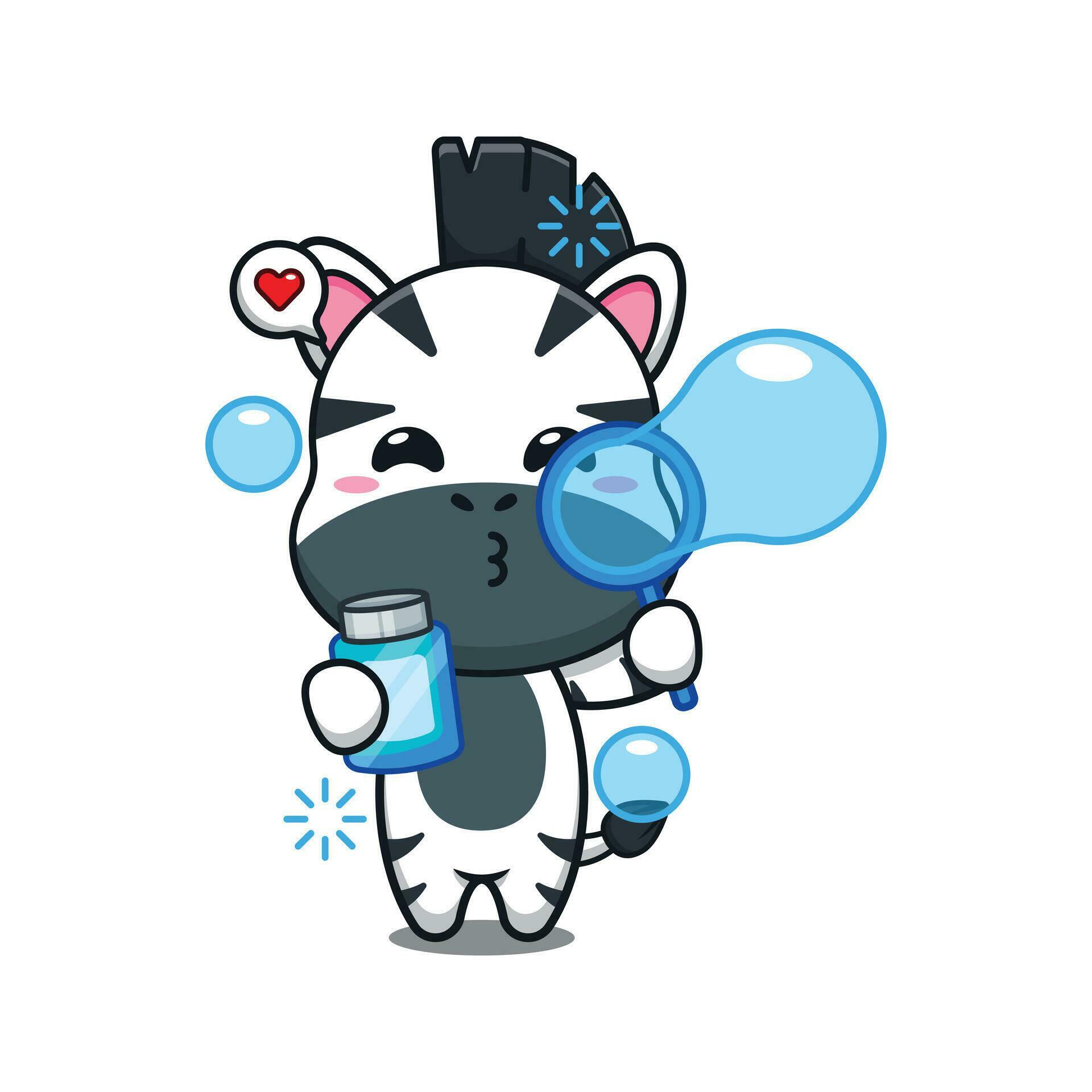 Cute Zebra Blowing Bubbles Cartoon Vector Illustration 26307257 Vector