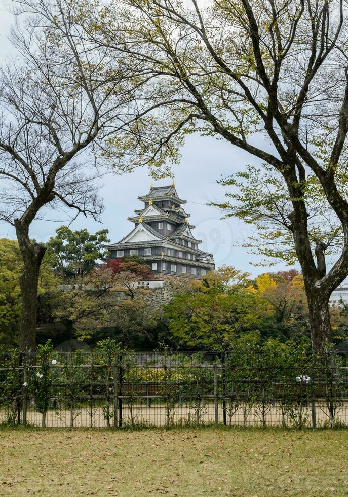 Japanese Autumn color of Okayama castle in Okayama, Japan 26313493 Stock Photo at Vecteezy