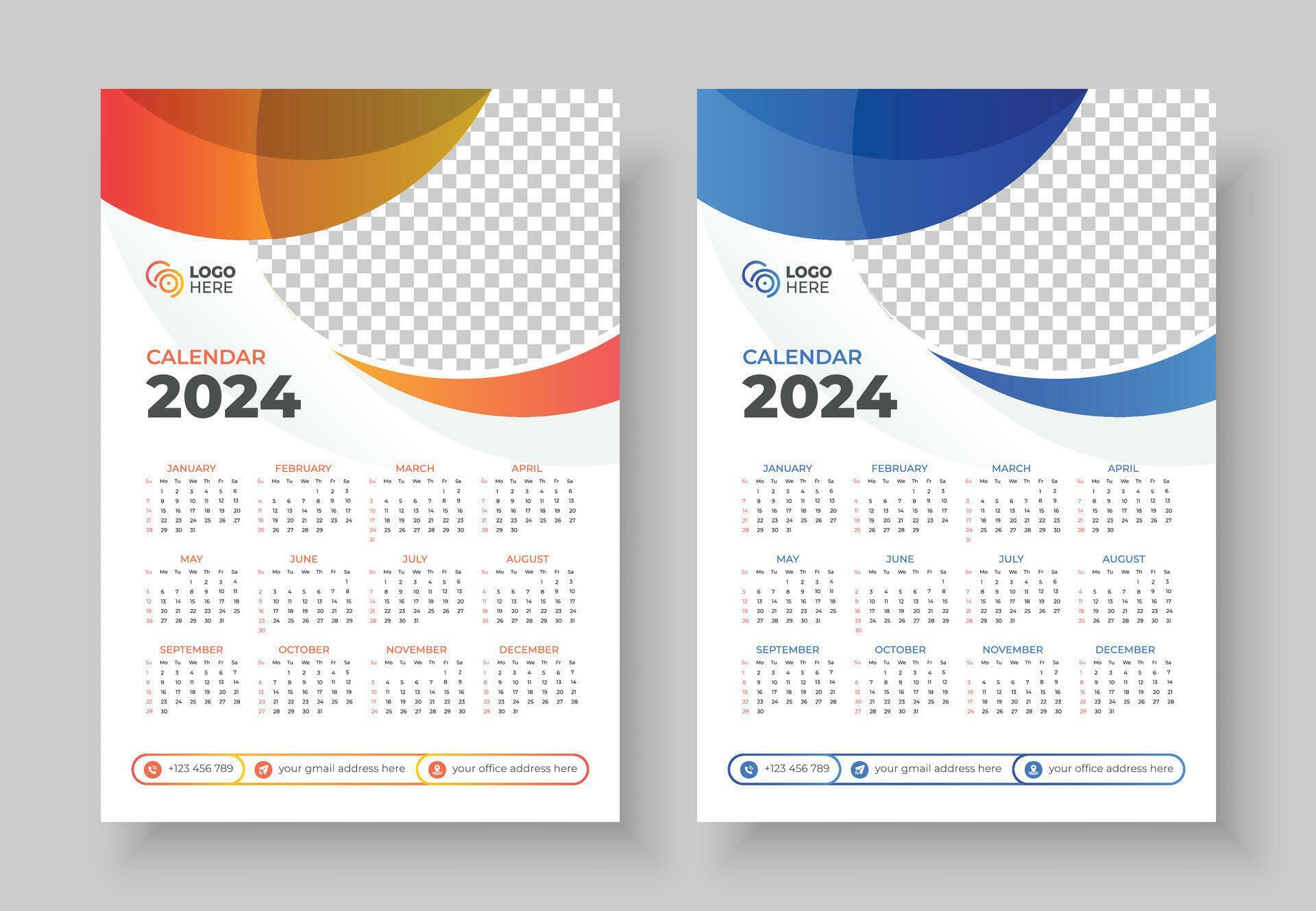 Print Ready One Page wall calendar template design for 2024. Wall ...