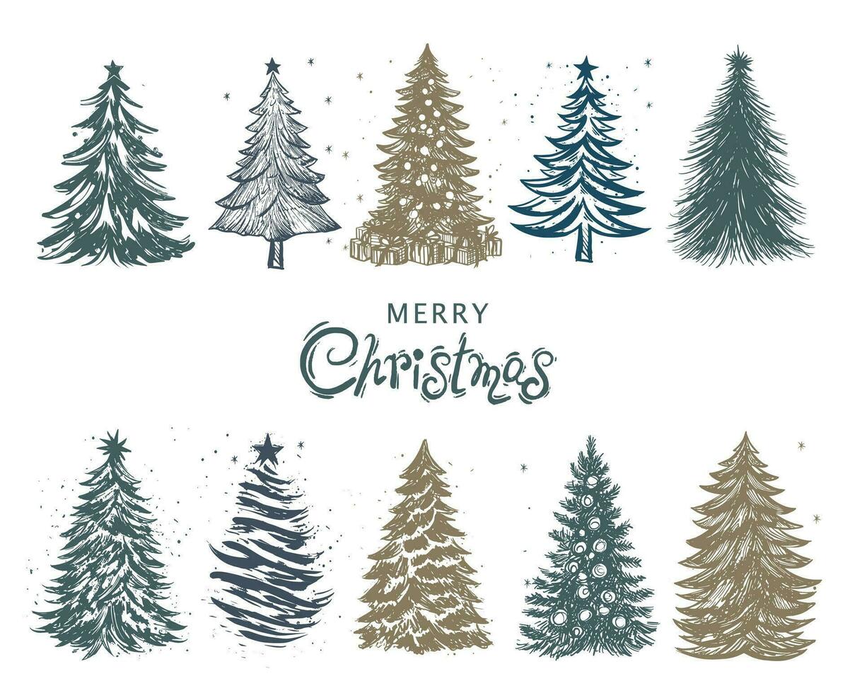 Christmas tree set, Hand drawn illustrations. 26324208 Vector Art at ...