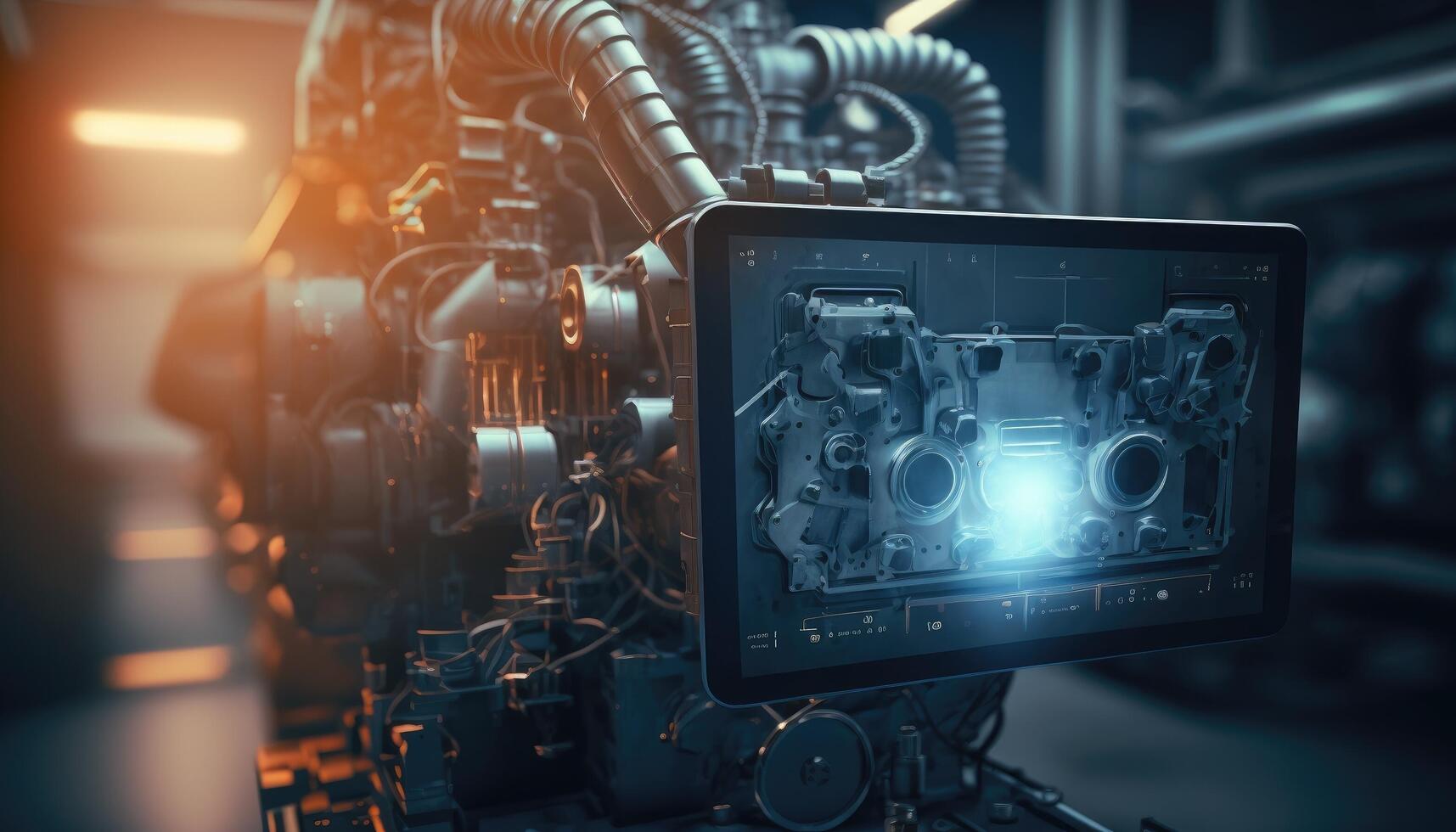 Industry 4.0 Robot concept .Engineers use laptop computers for machine ...