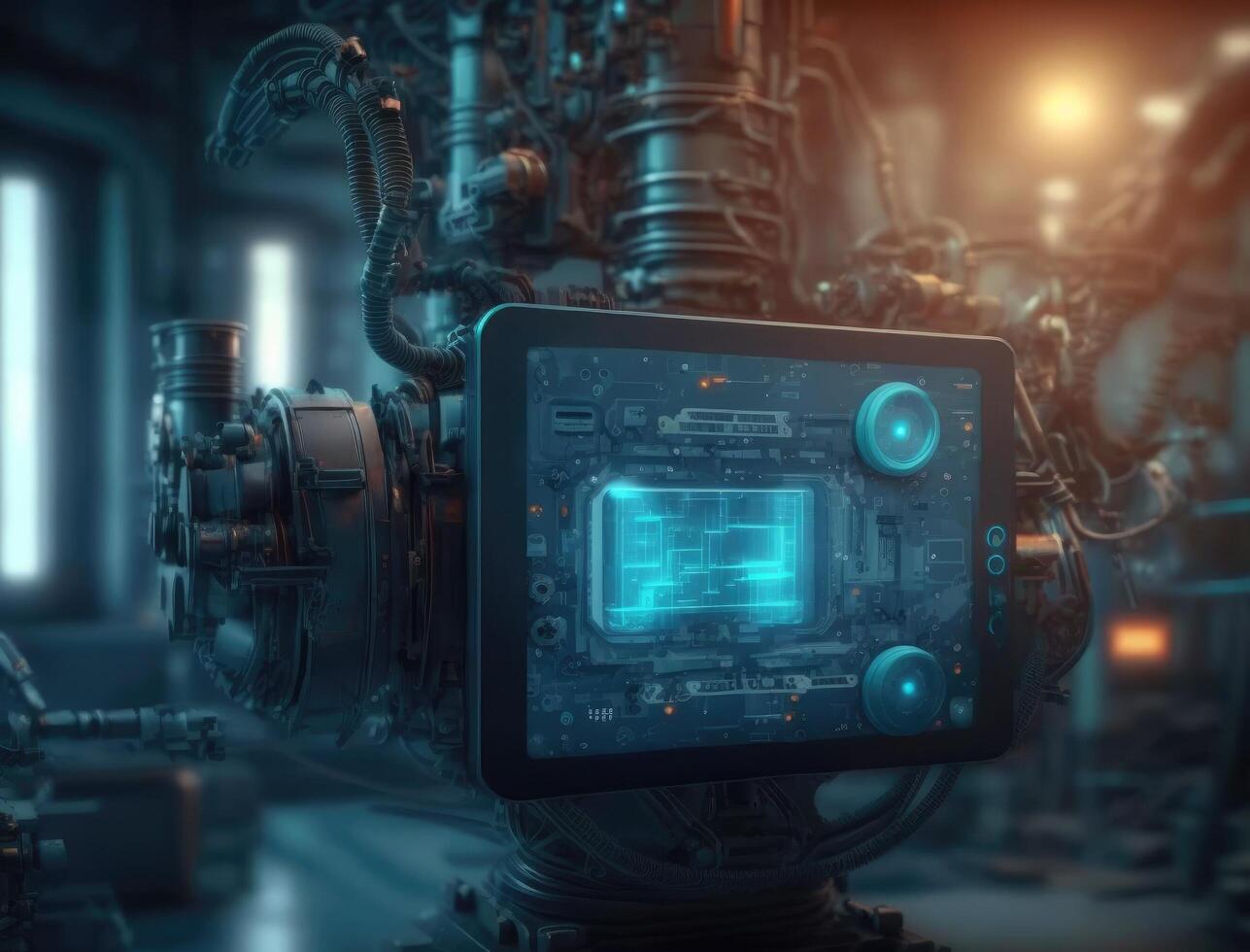 Industry 4.0 Robot concept .Engineers use laptop computers for machine ...