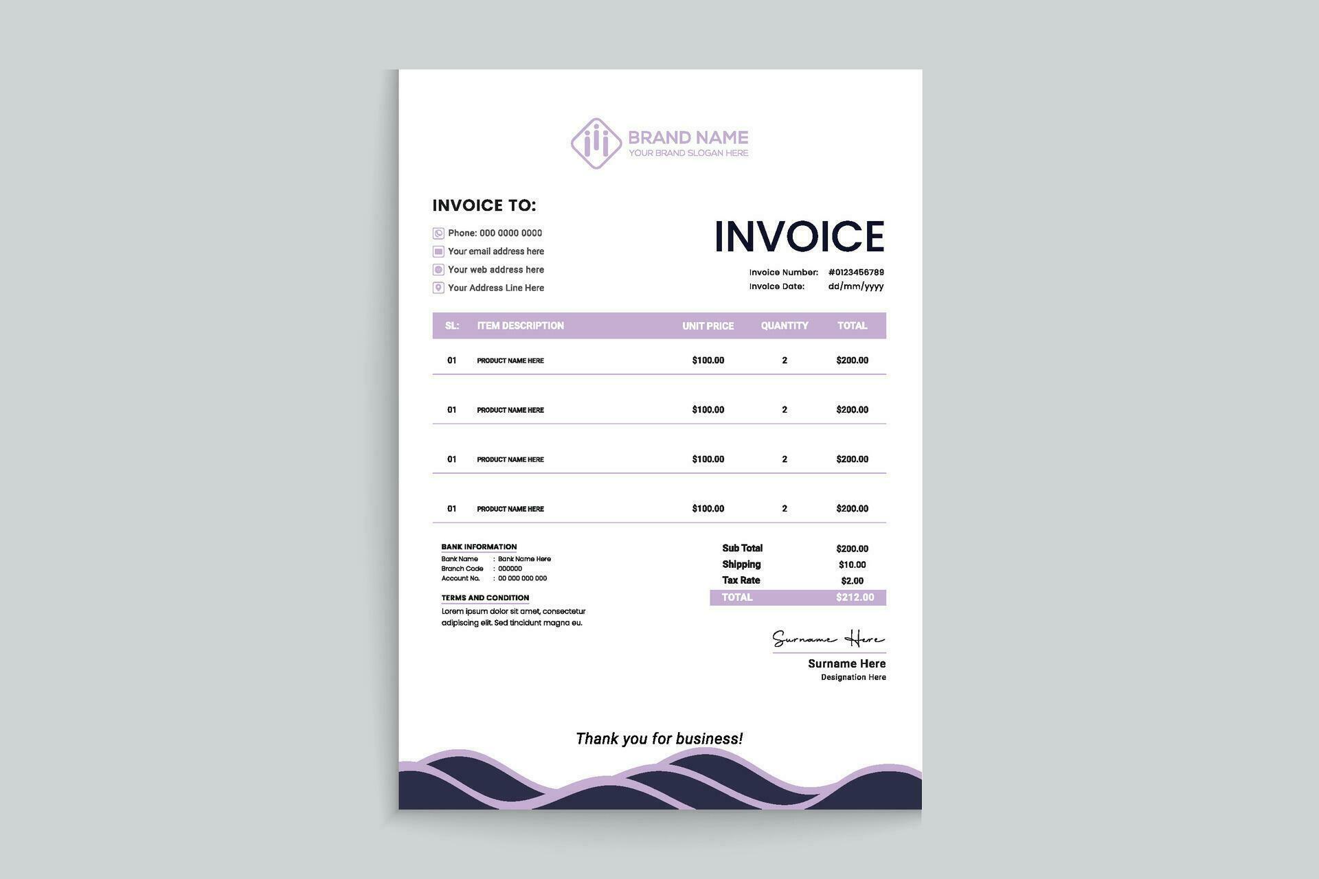 Clean minimal invoice design template 26324953 Vector Art at Vecteezy