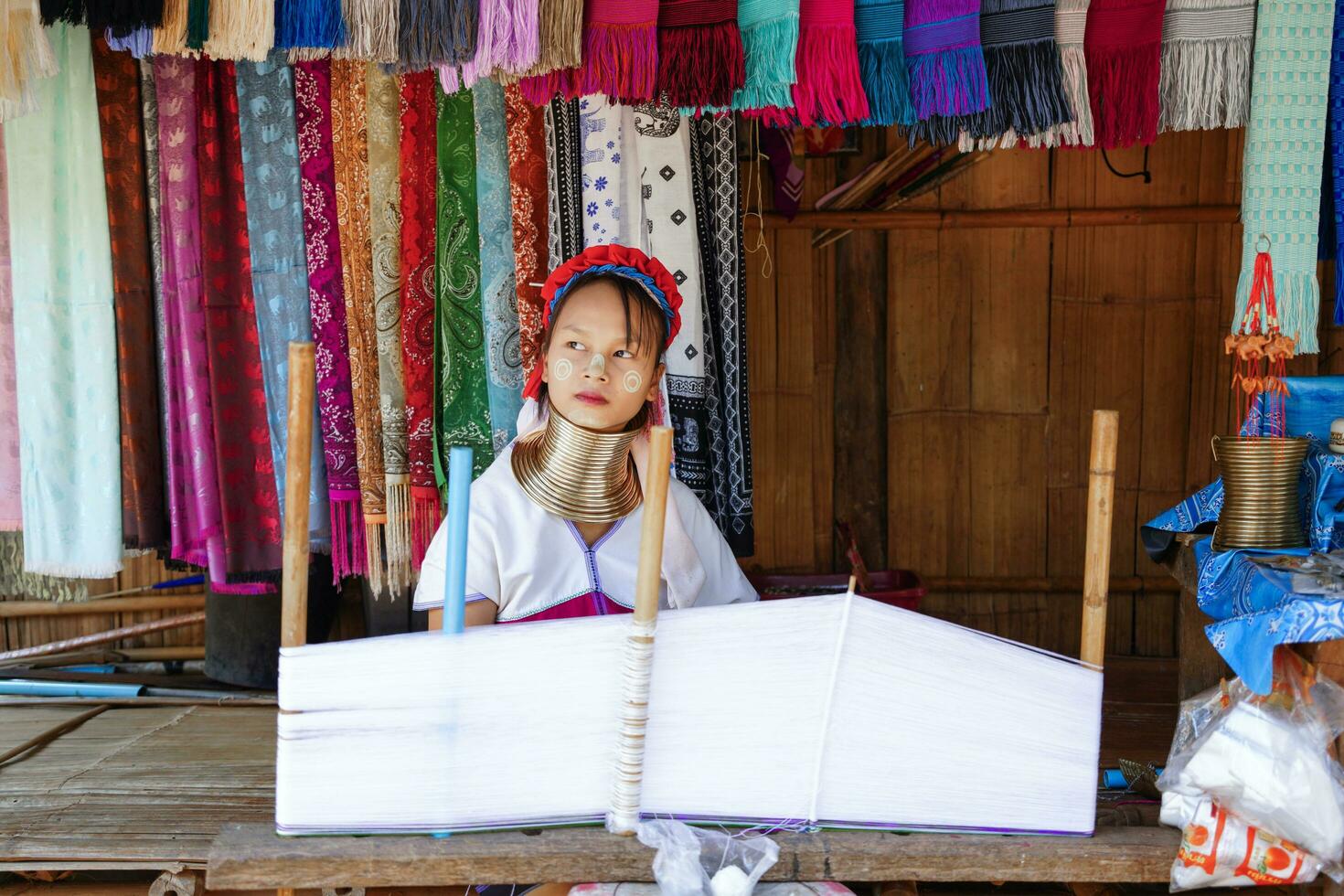 Chiang Rai,Thailand - JUN 15,2023 - The woman in long neck village or Karen Hill tribe in Chiang ...