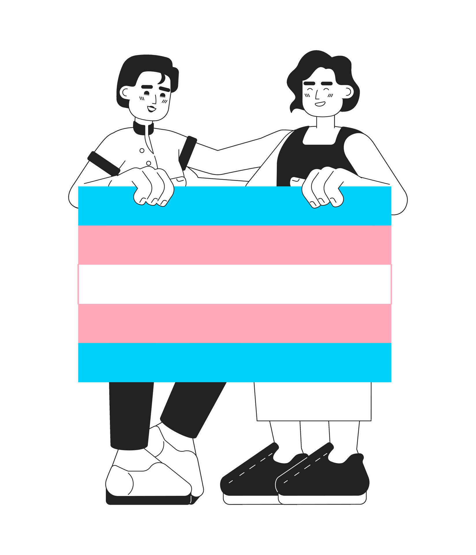 Transgender People Support Each Other Monochromatic Flat Vector Characters Editable Thin Line