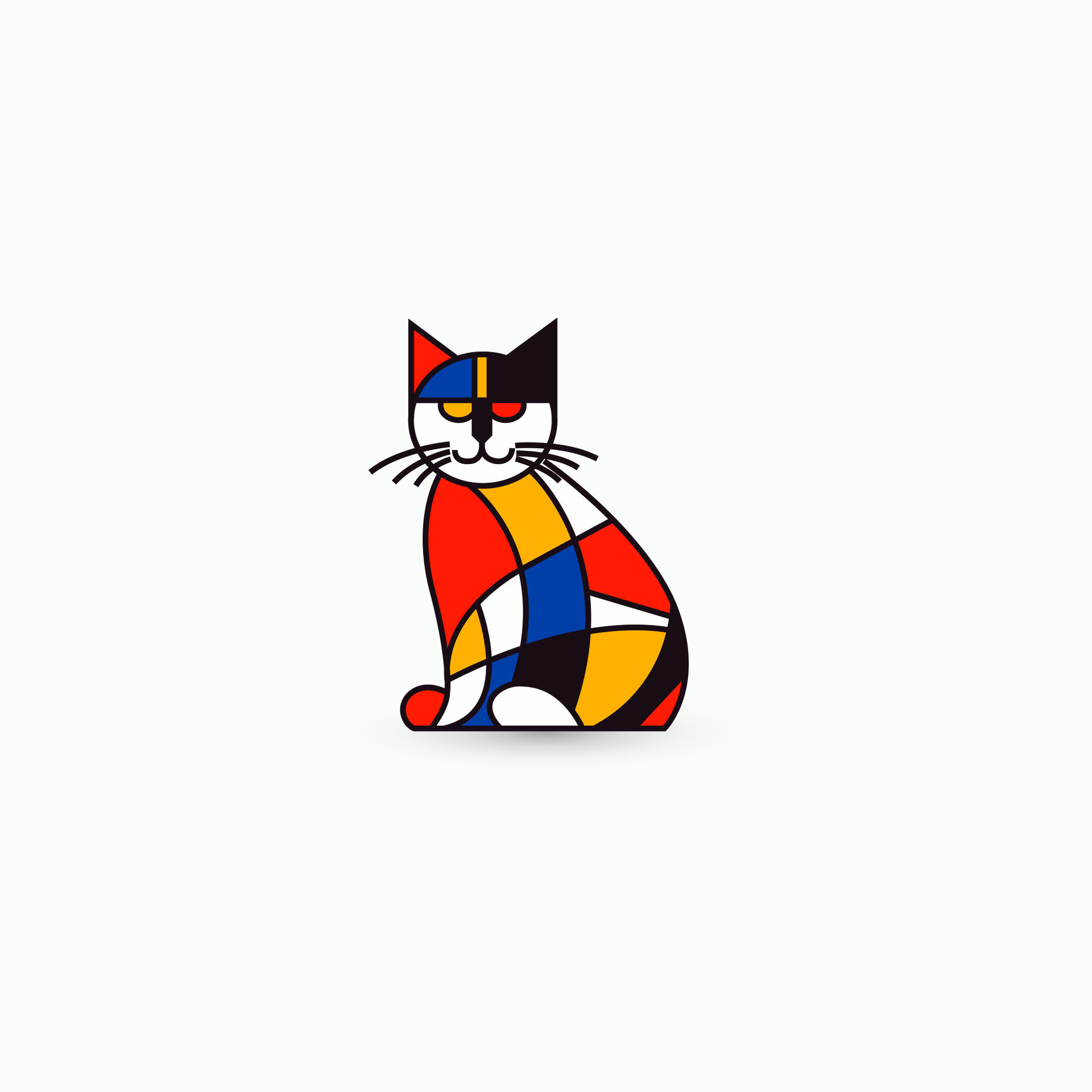 Vibrant abstract cat logo set in De Stijl style. Modern, flat design concept with geometric grid ...