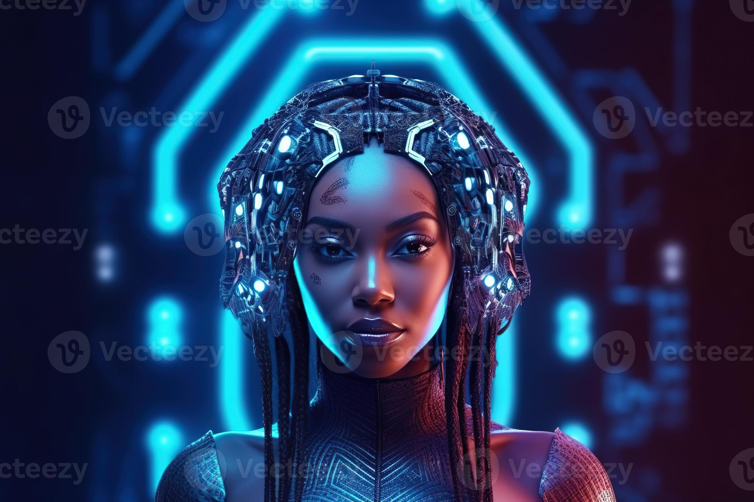 Illustration Of A Cyborg Woman And Ai Technology Background 26346807
