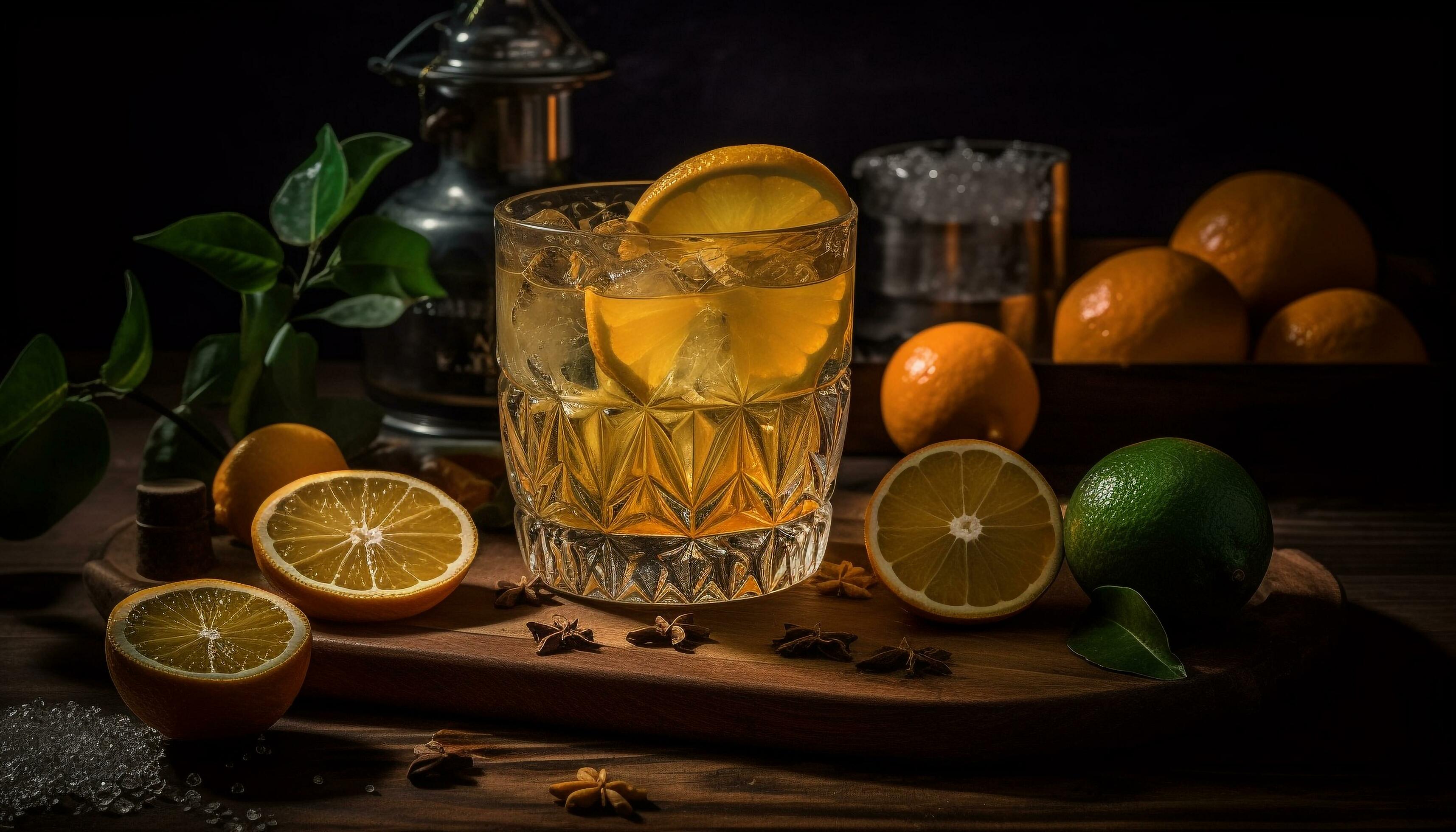 Fresh citrus cocktail on rustic wooden table generated by AI 26349789 Stock Photo at Vecteezy
