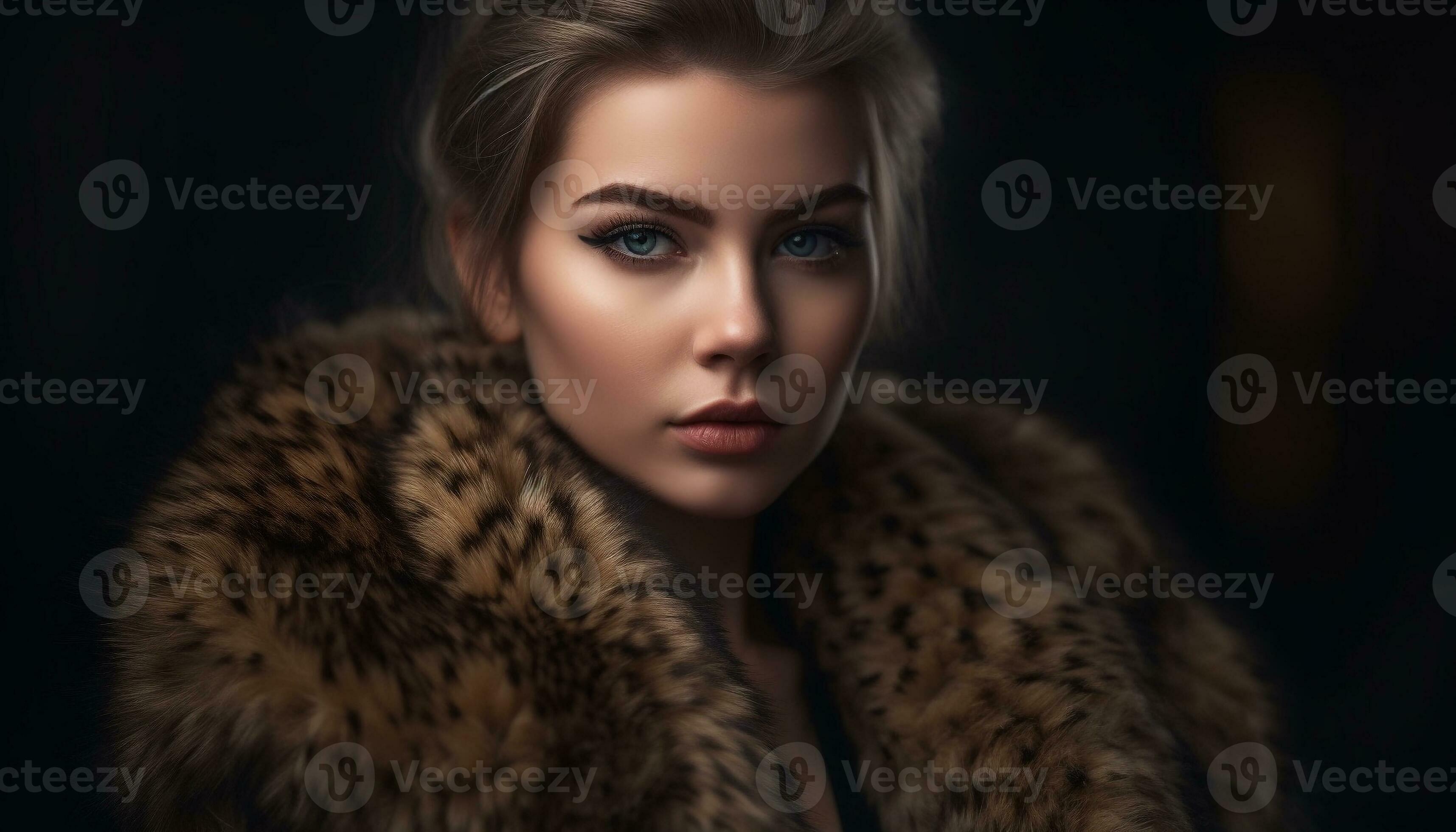 Beautiful blonde exudes elegance in luxurious fur coat generated by AI ...