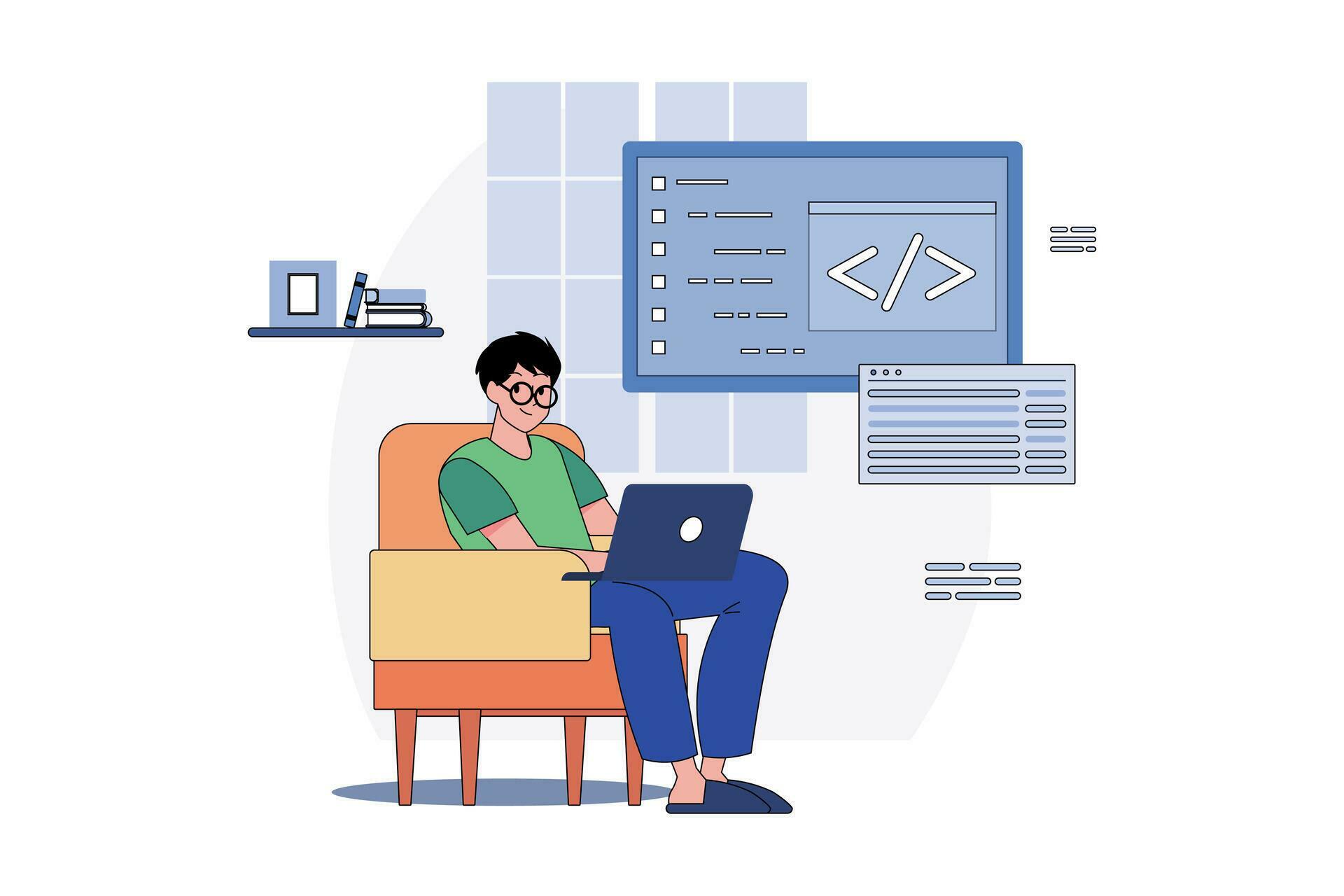 Engineer IT Specialist Programmer Man Work At Home 26357136 Vector Art ...