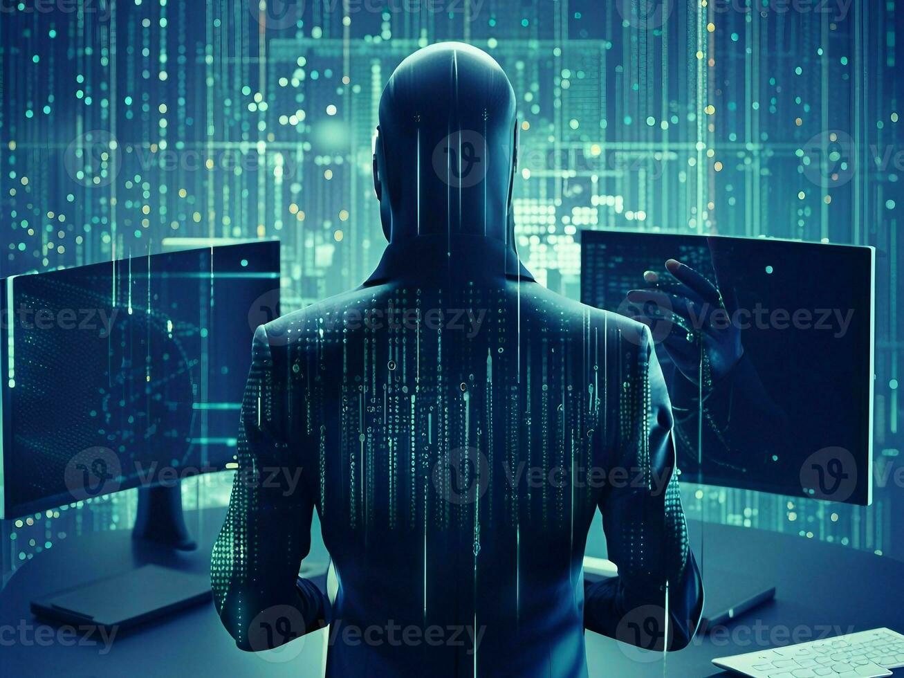 Hooded computer hacker in the shadow with binary codes 26360705 Stock ...