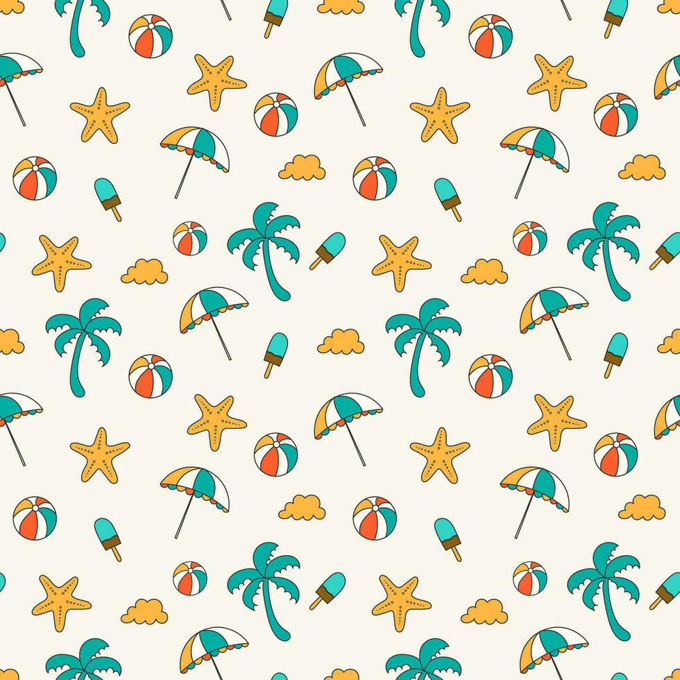 Summer Seamless Pattern Background With Colorful Hand Drawn Summer