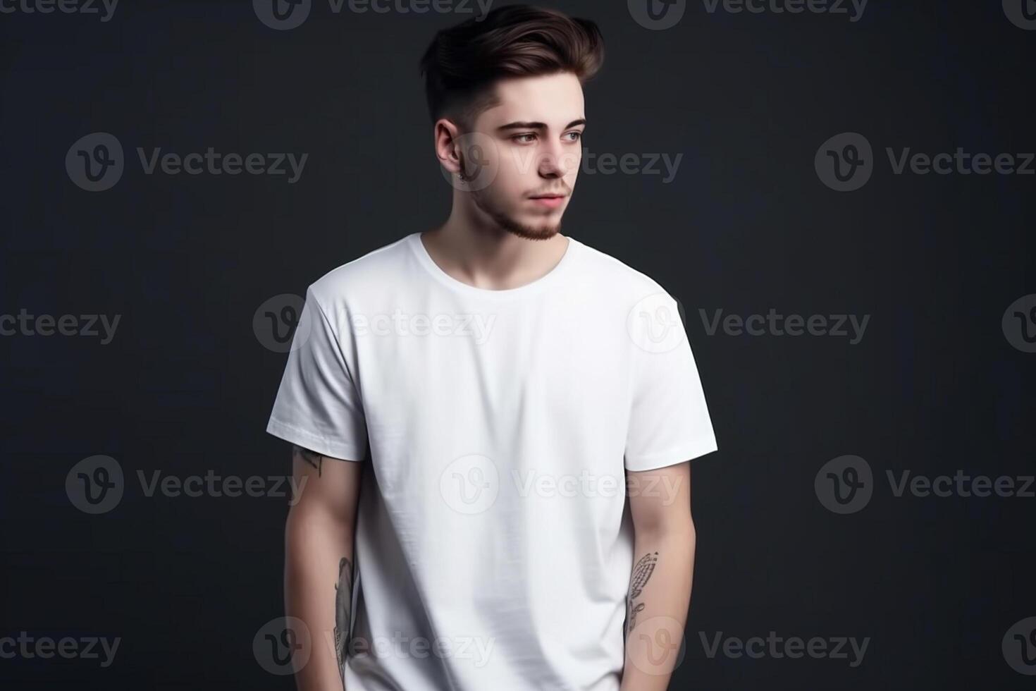 Handsome young man in white t-shirt on black background 26375246 Stock ...