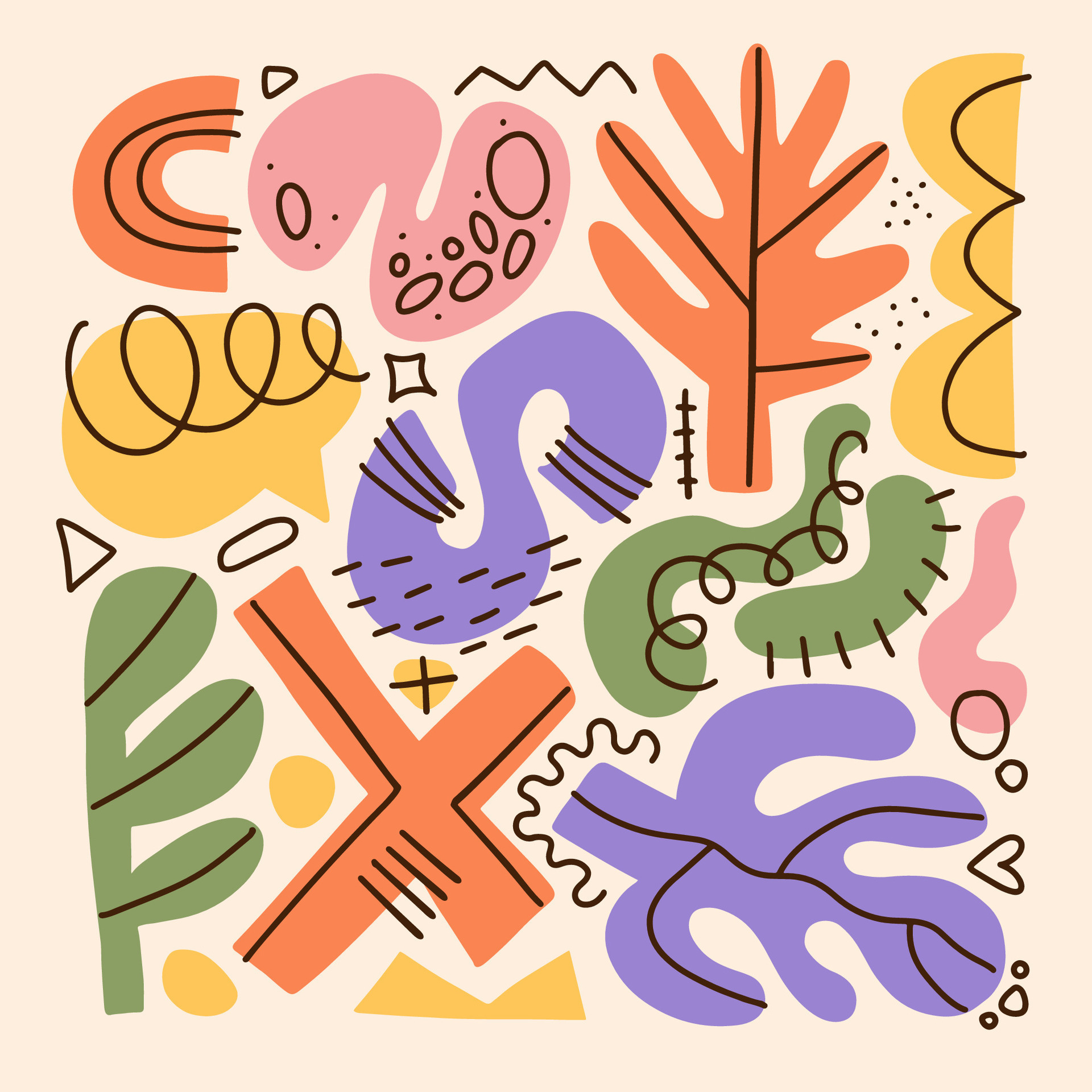 Trendy set of hand drawn various shapes and doodle objects. Abstract ...