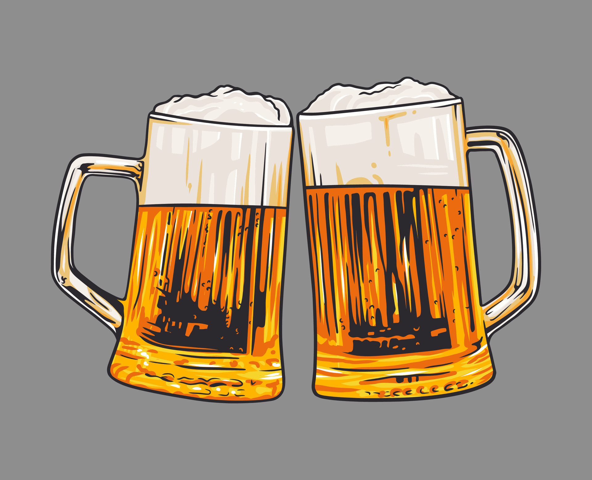 Illustration Of Two Toasting Beer Mugs Cheers Clinking Glass Tankards