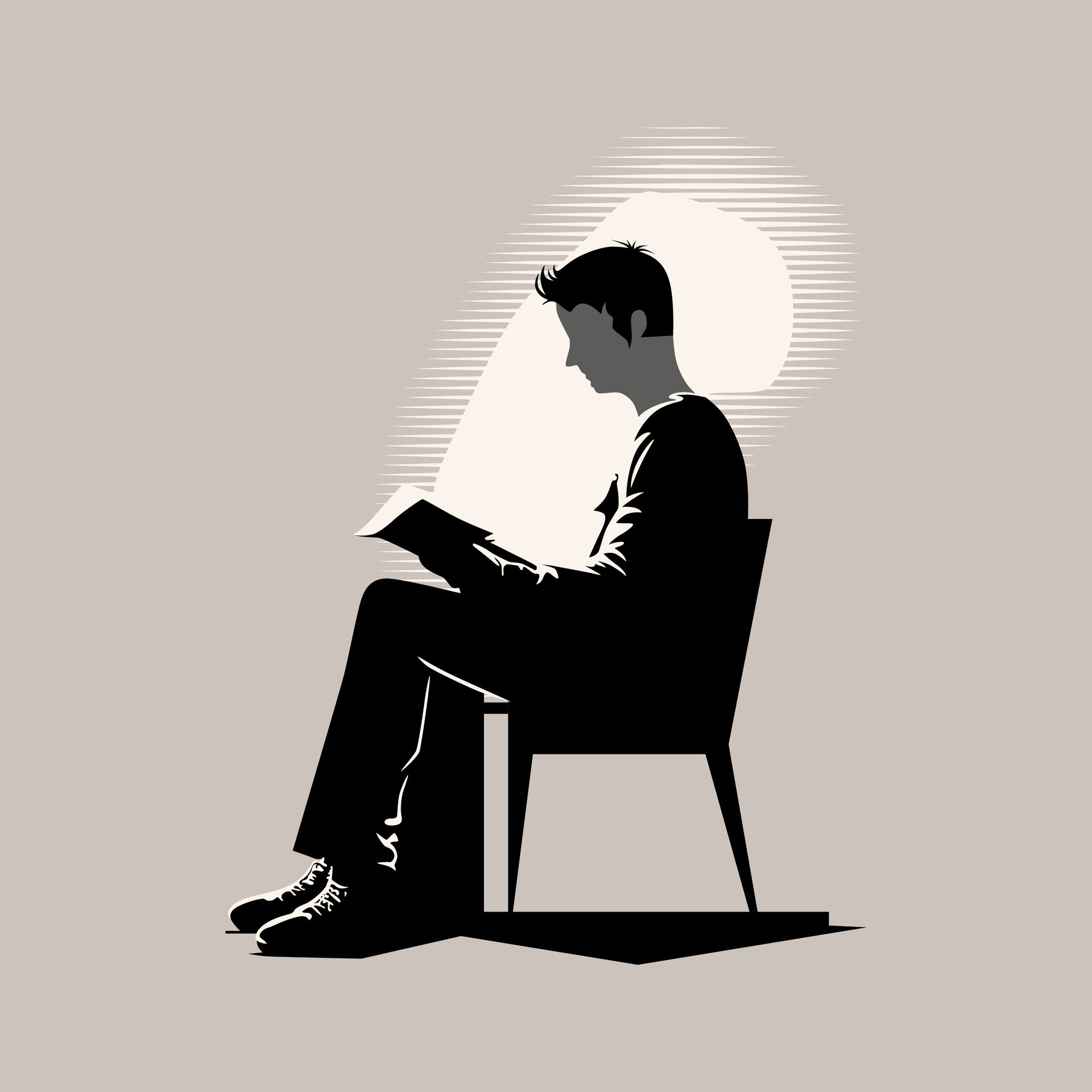 Man Sitting Reading A Book With Full Concentration Vector Illustration