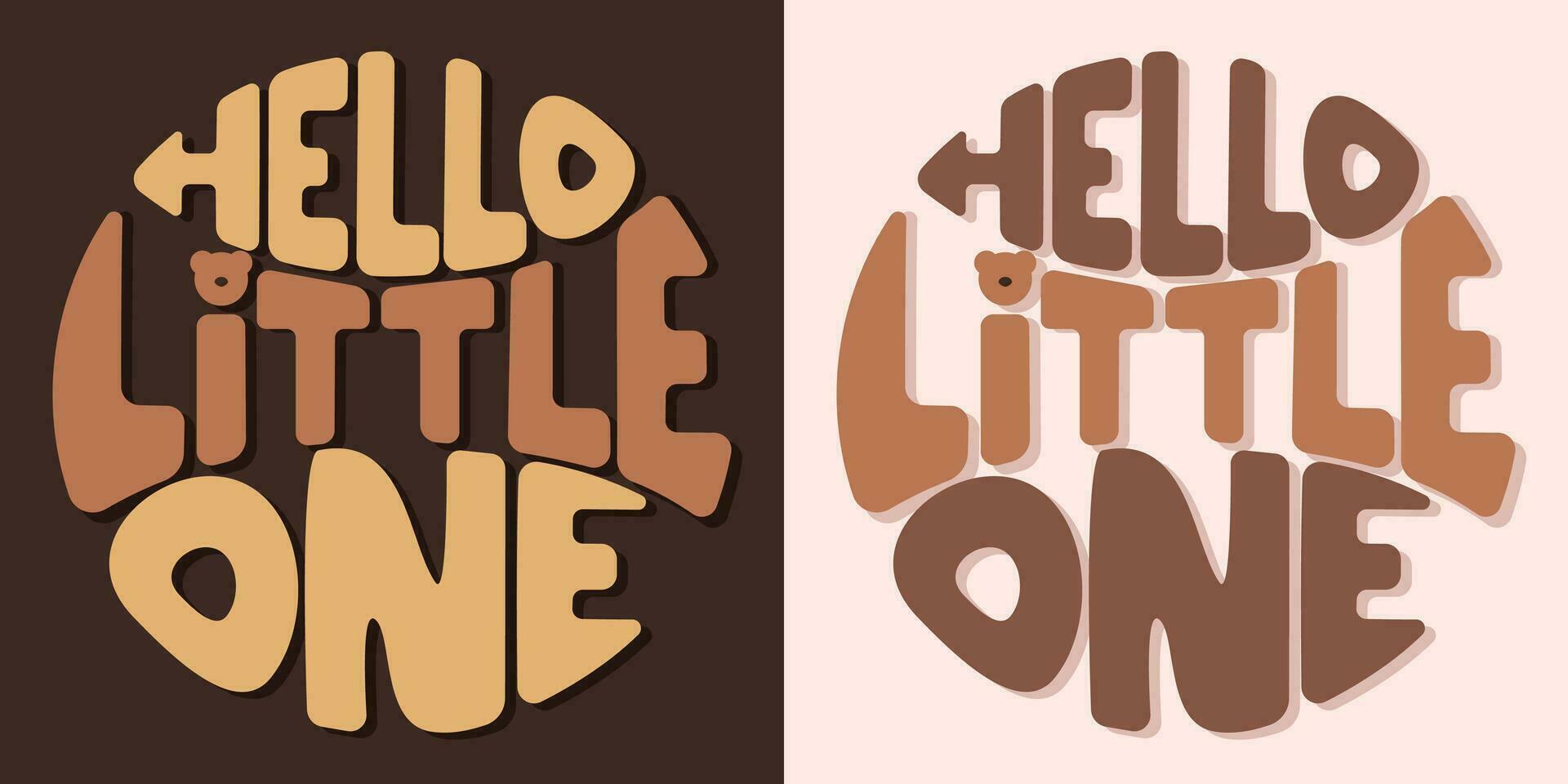 Handwritten inscription hello little one in the shape of a circle. Colorful cartoon vector ...