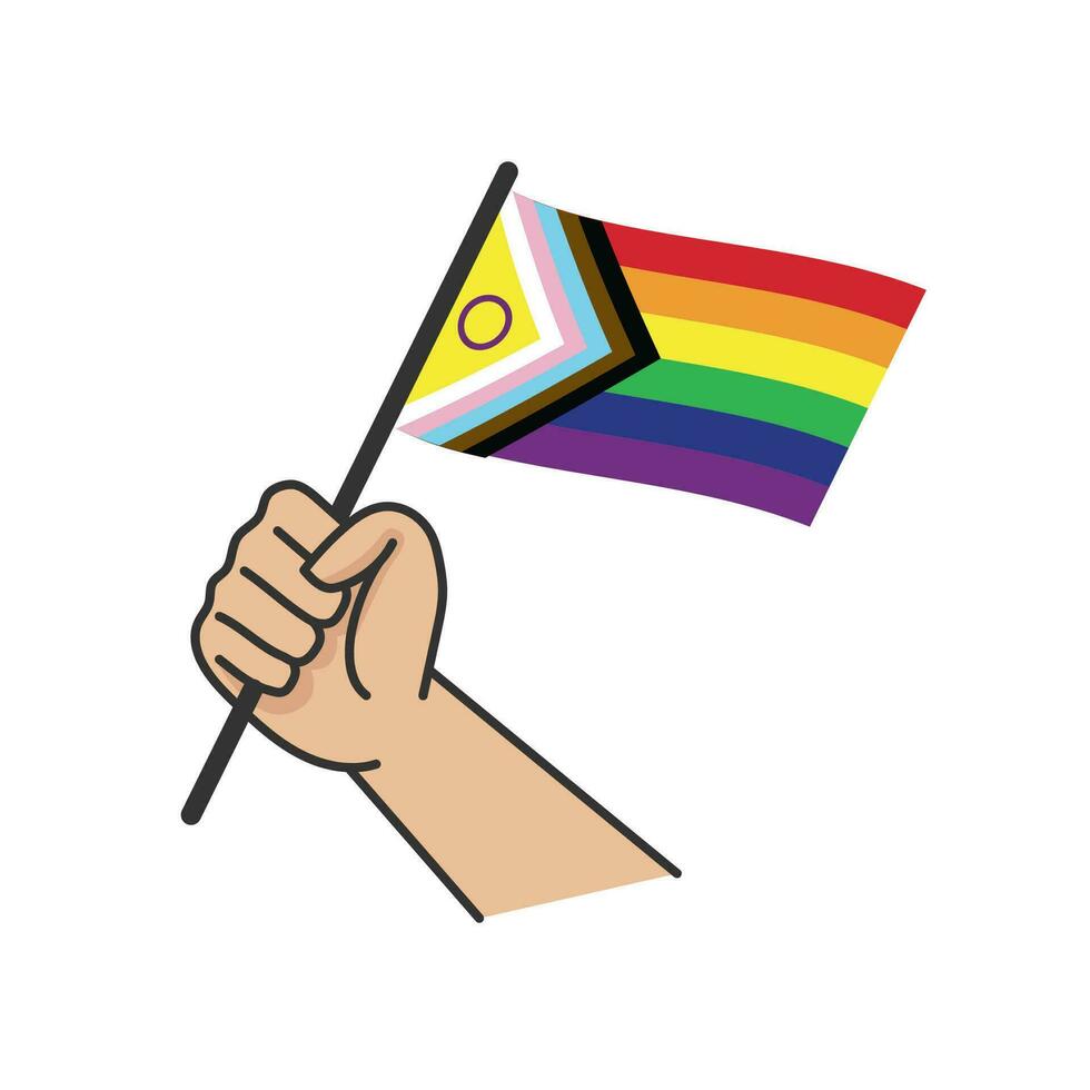 Hand holding lgbt rainbow flag. Cartoon arm doodle holding Pride symbol ...
