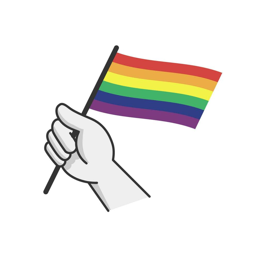 Hand holding lgbt rainbow flag. Cartoon arm doodle holding Pride symbol ...