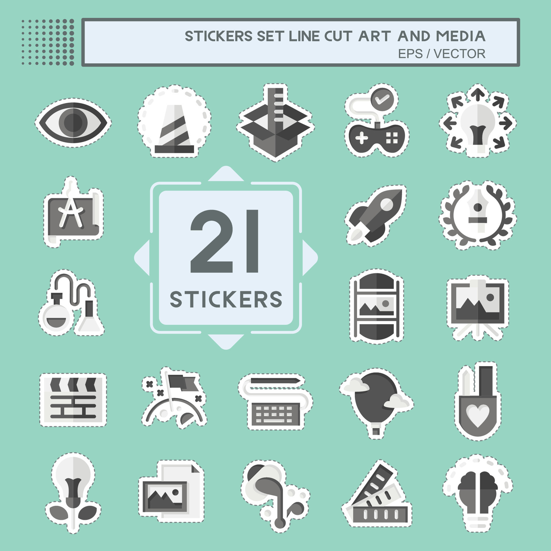 Sticker Line Cut Set Art And Media Related To Education Symbol Simple Design Editable 26390715