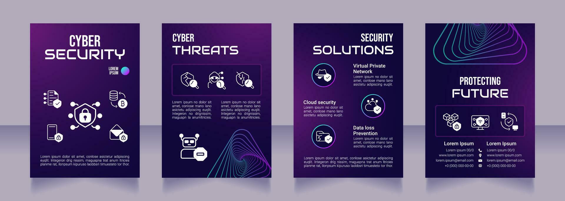Cyber security purple premade brochure template. Cybersecurity threats ...
