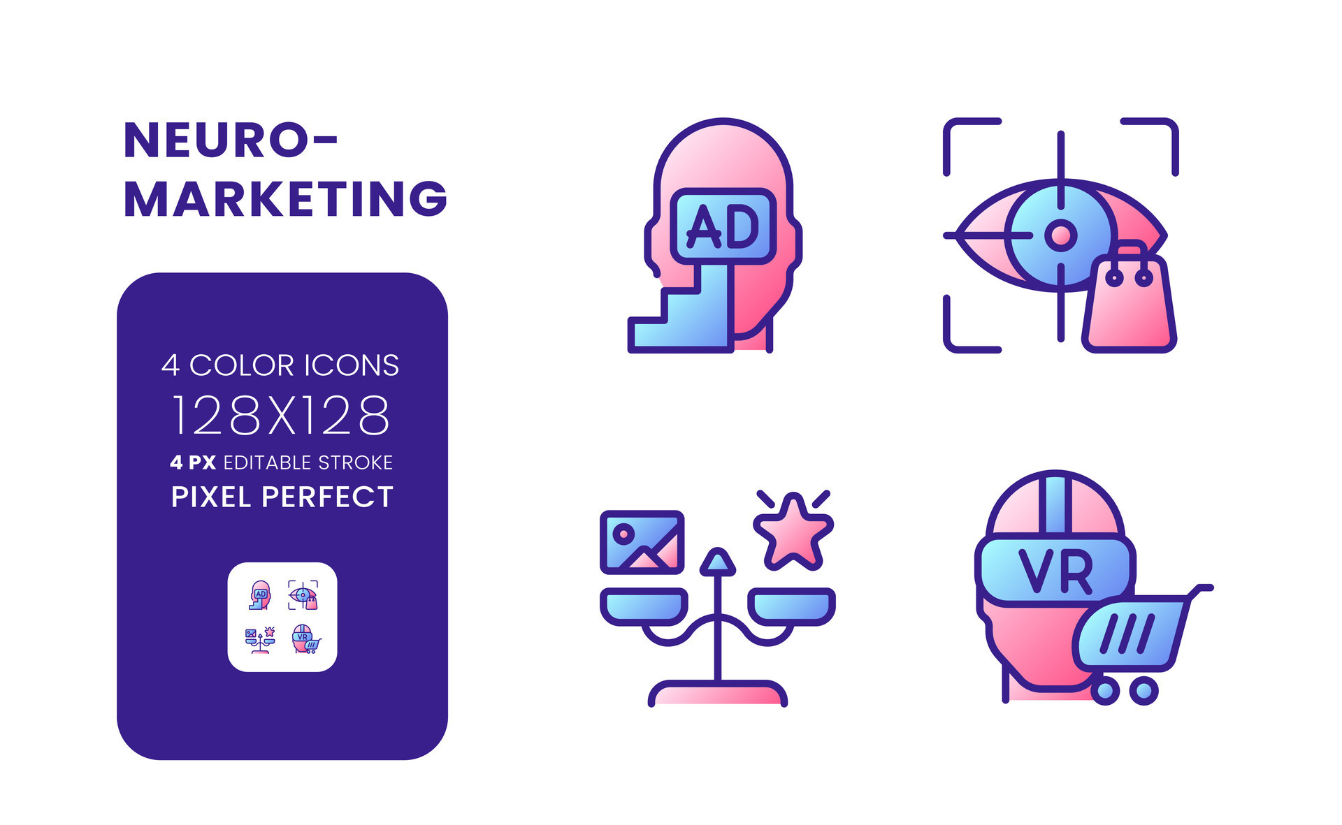 Neuromarketing Gradient Fill Desktop Icons Consumer Neuroscience Advertising Message Pixel