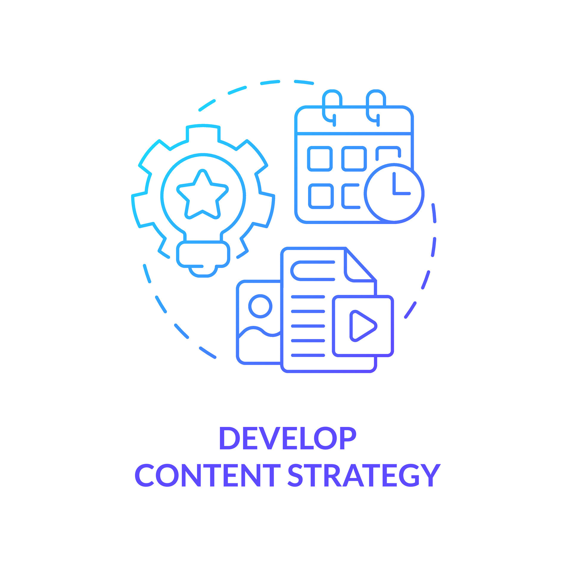Develop content strategy blue gradient concept icon. Posting plan ...