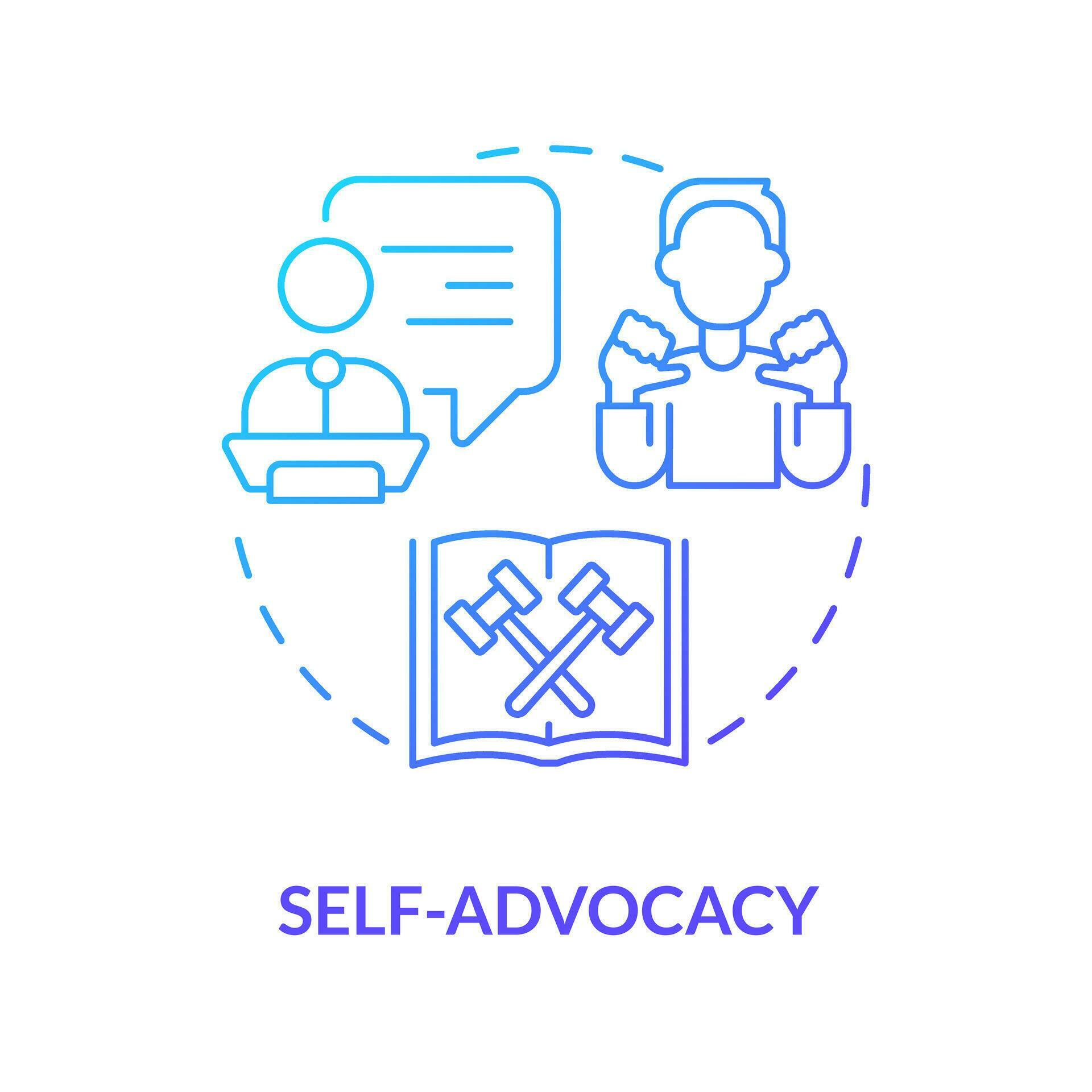 Self advocacy blue gradient concept icon. Ability to present yourself ... Self advocacy blue gradient concept icon. Ability to present yourself ...
