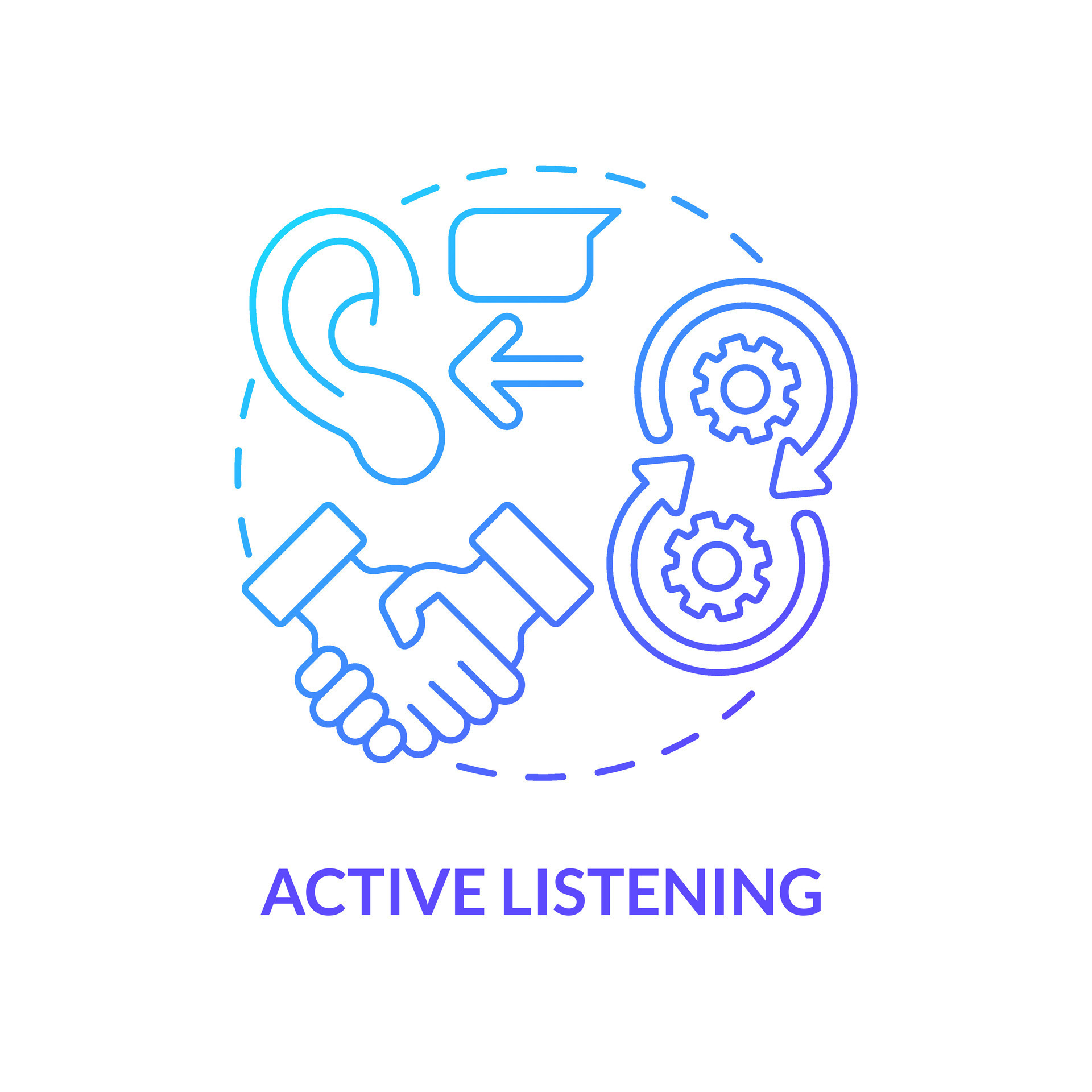 Active listening blue gradient concept icon. Value experience share ...